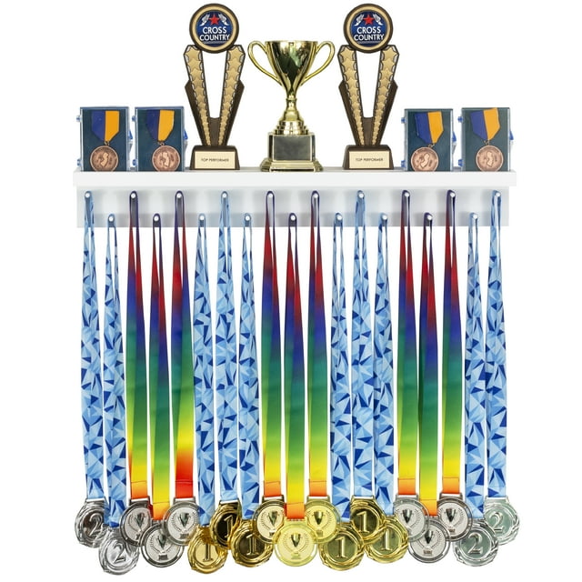 Medal Awards Rack Trophy Shelf and Award Display Rack (24" White) Medal ...