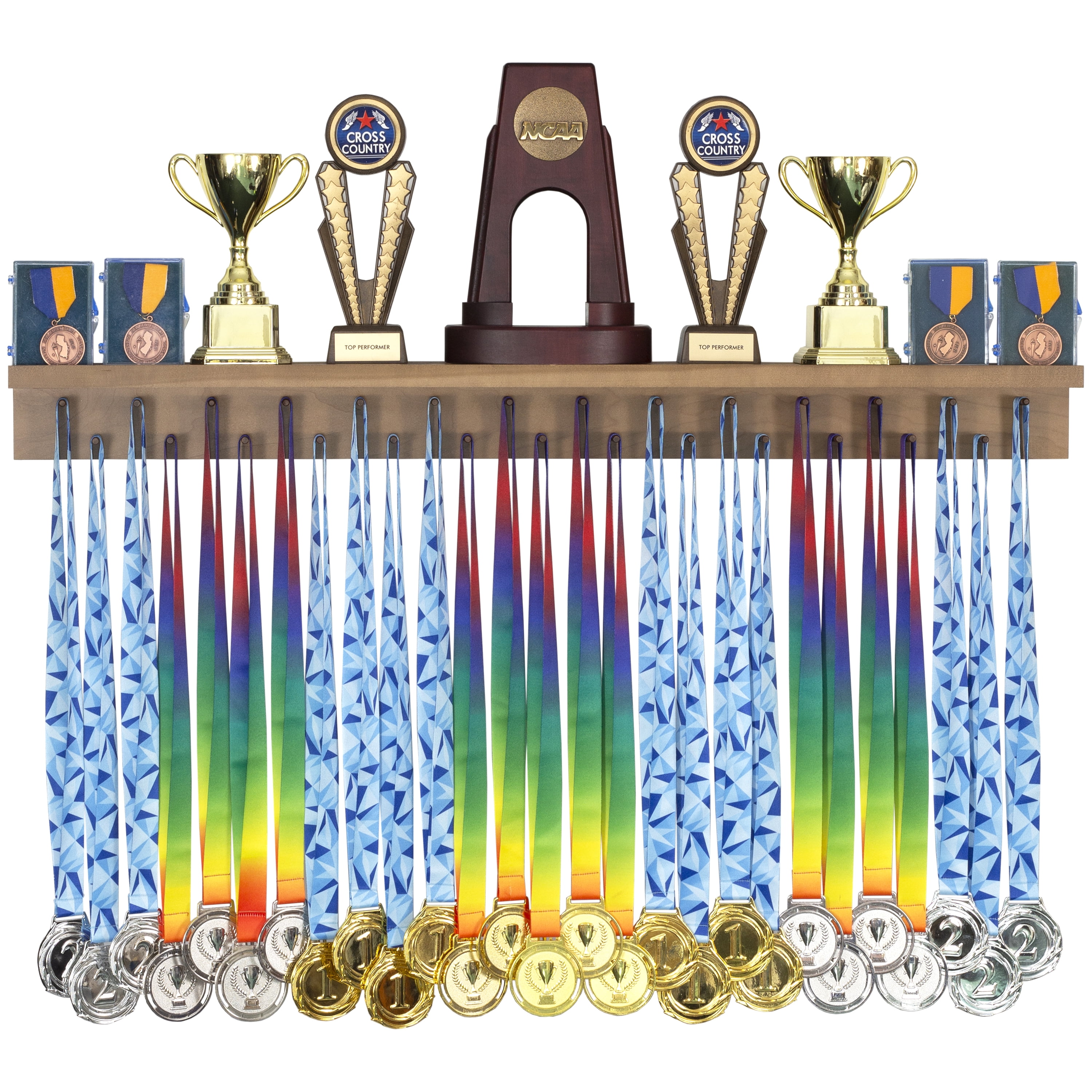 Medal Awards Rack Trophy Shelf and Award Display Rack (36" Walnut ...