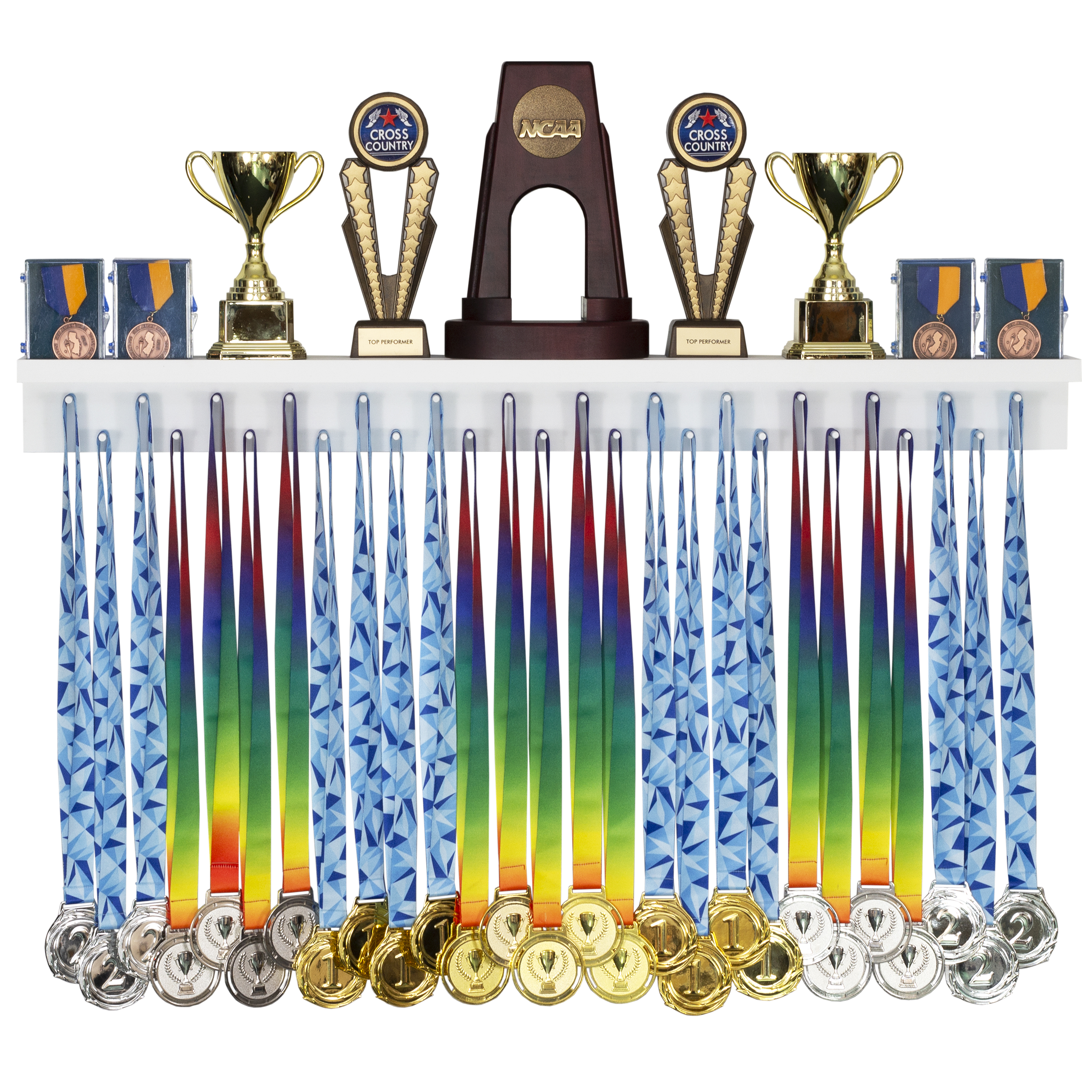 Medal Awards Rack Trophy Shelf and Award Display Rack (36" White) Medal ...