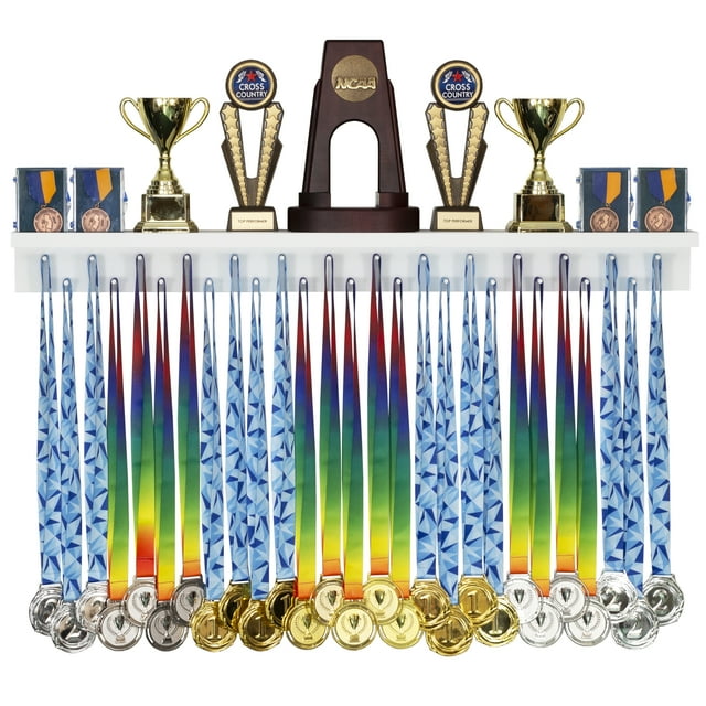 Medal Awards Rack Trophy Shelf and Award Display Rack (36" White) Medal ...