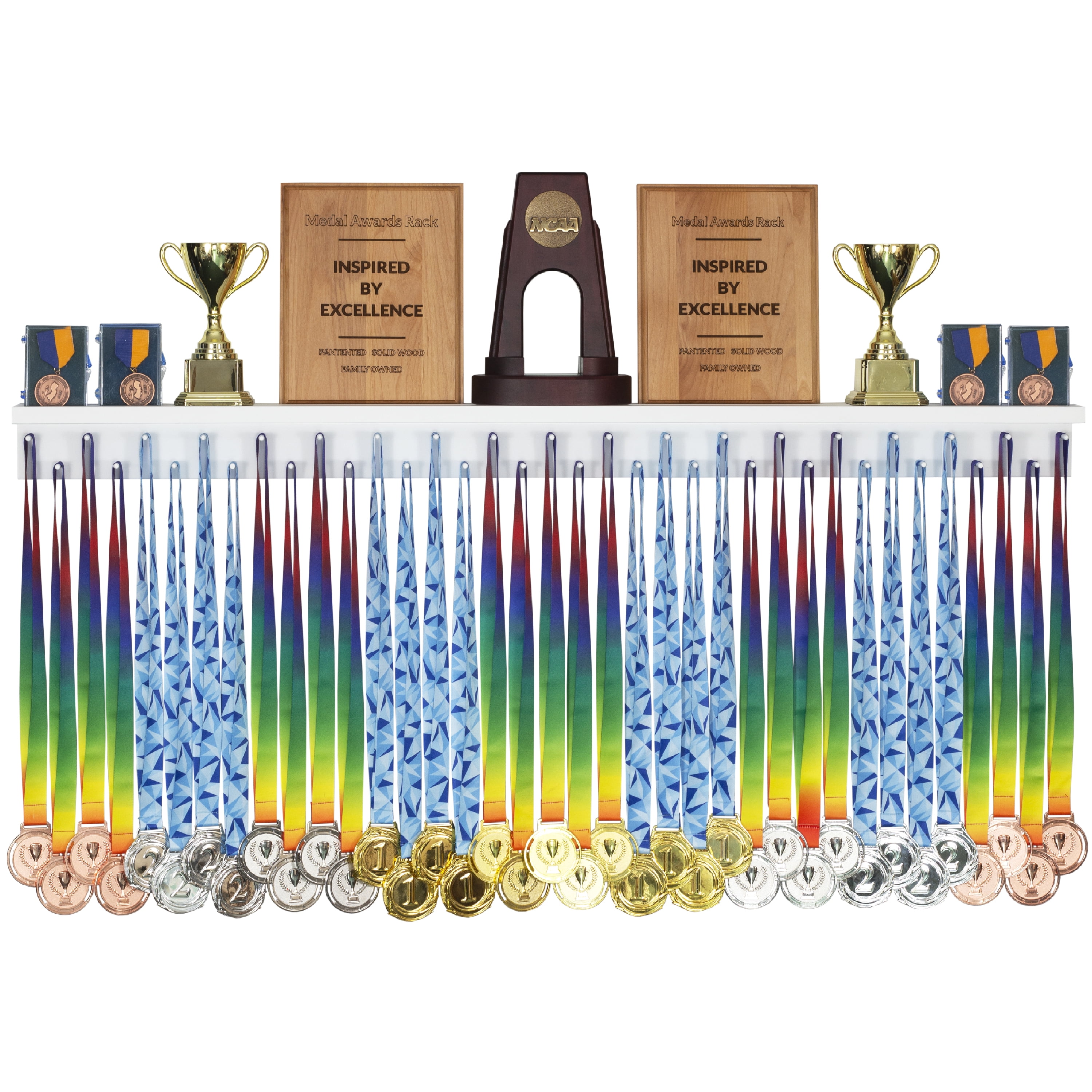 Medal Awards Rack Trophy Shelf and Award Display Rack (48" White) Medal ...