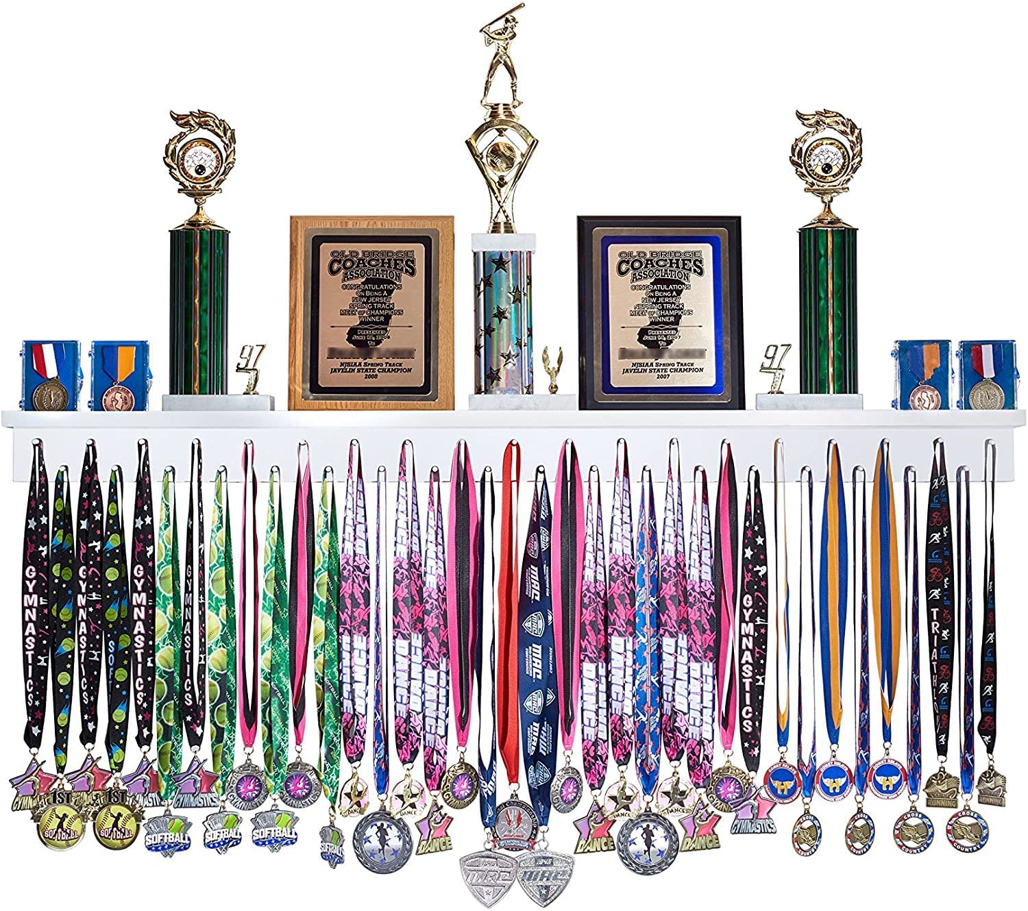 36" Walnut Premier Medal Awards Rack, Trophy Shelf & Display Hanger ...