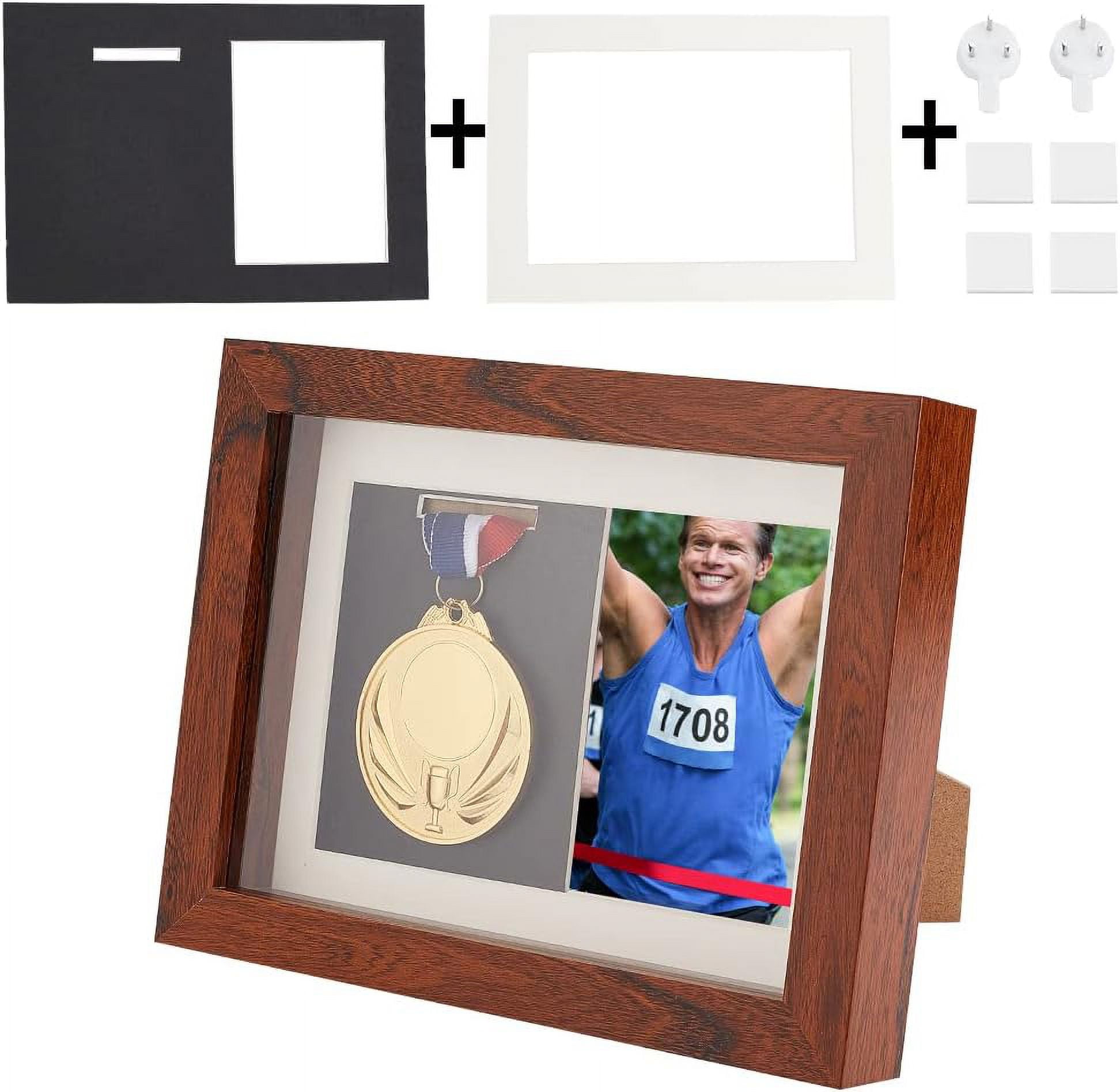 Medal Display Shadow Box Natural Wood Frame 6.9x7.2x9 Inch Brown Medal ...