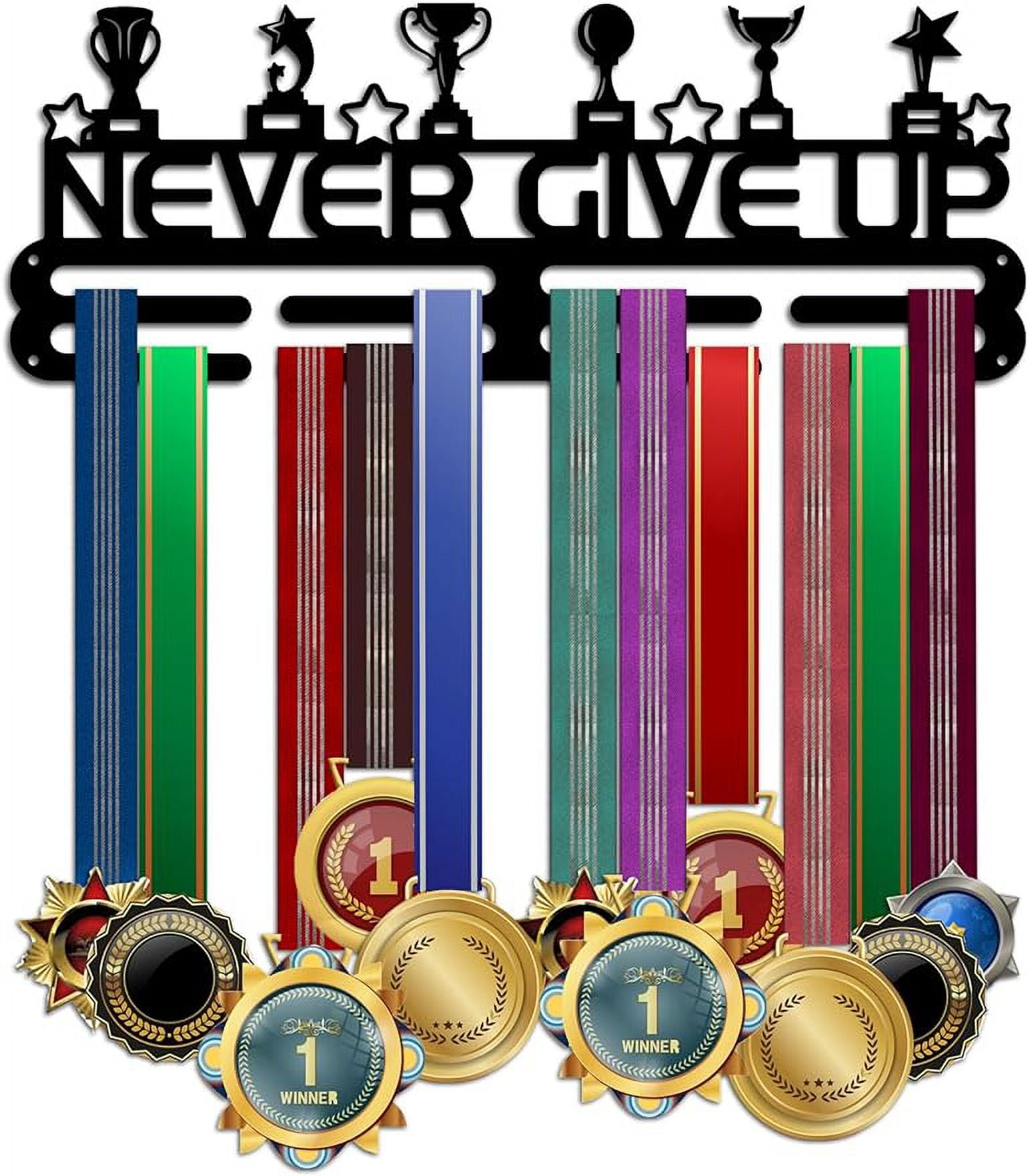 Medal Hanger Display Never Give Up Medal Holder Rack Wall Mount Hanger ...