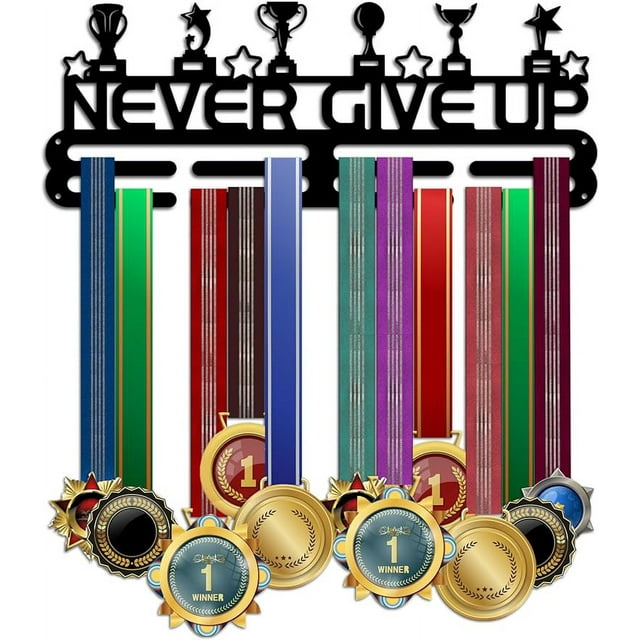 Medal Hanger Display Never Give Up Medal Holder Rack Wall Mount Hanger ...