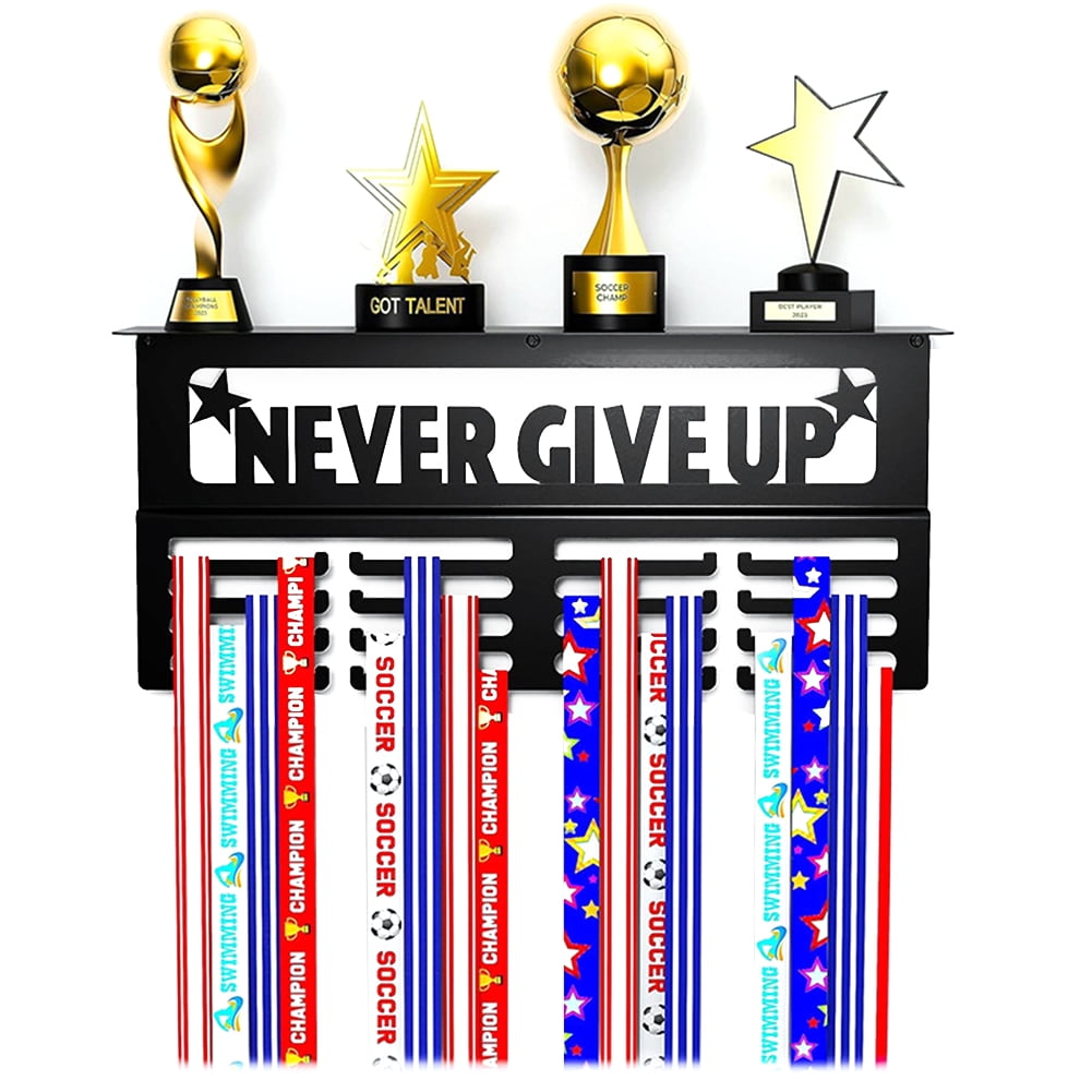 Medal Hanger Display With Shelf, Never Give Up Medal Awards Rack For ...