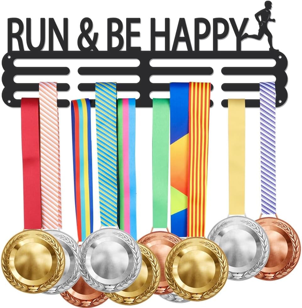 Medal Holder Display Running Trophy Hanger Run & Be Happy Rack Running ...