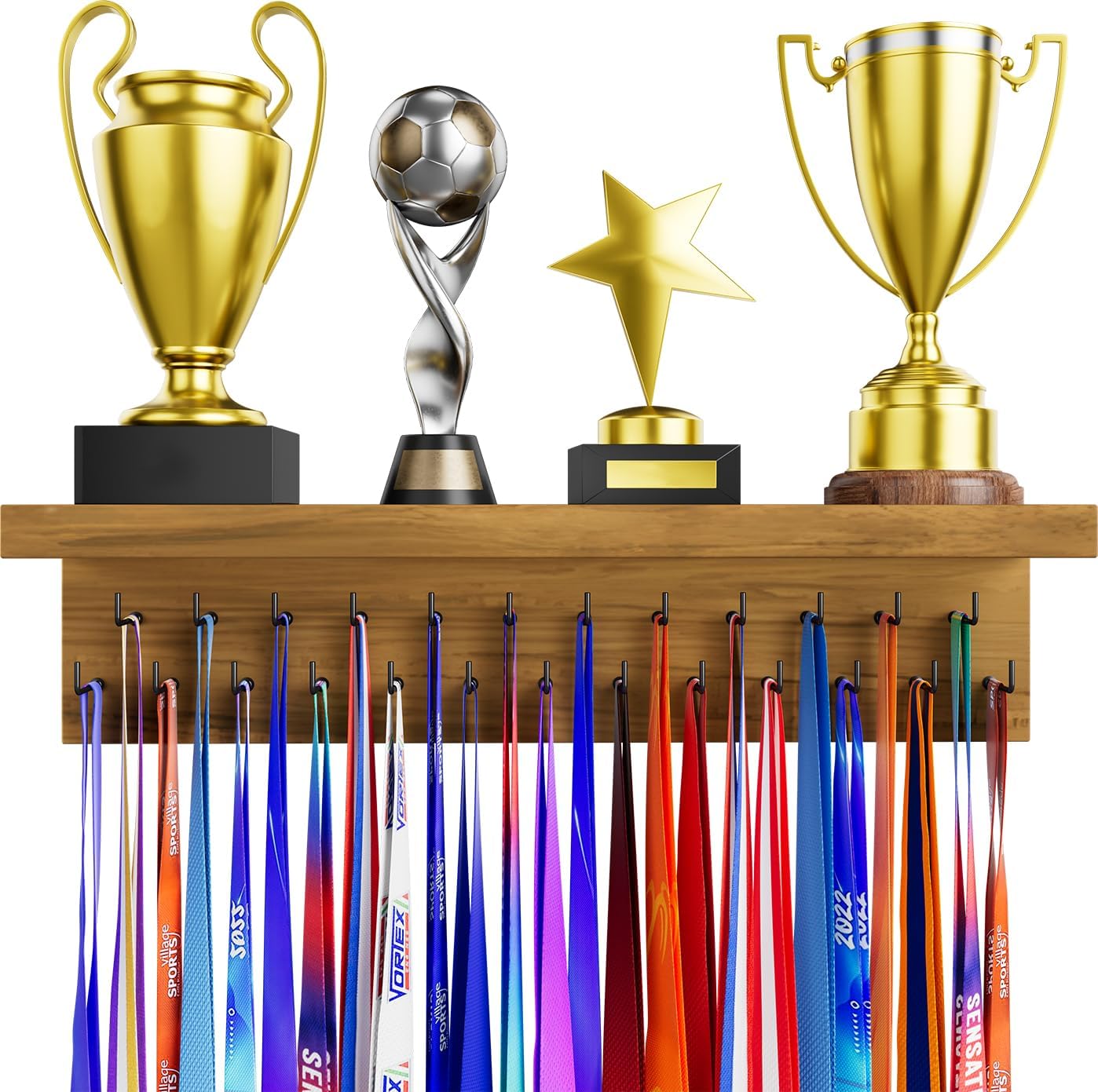 Medal Holder Display Trophy Shelf Organizer, Sturdy Wooden Medal Hanger ...