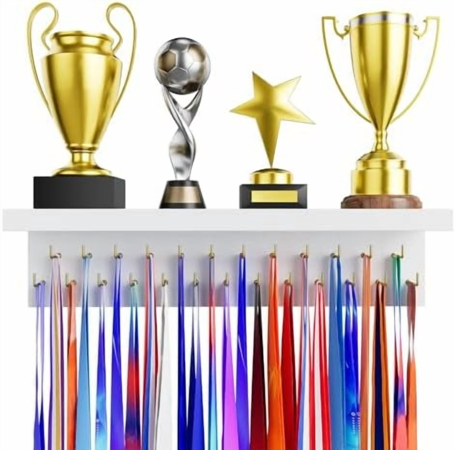 Medal Holder Display Trophy Shelf Organizer, Sturdy Wooden Race Award ...