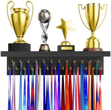 Medal Holder Display Trophy Shelf Organizer, Sturdy Wooden Race Award ...