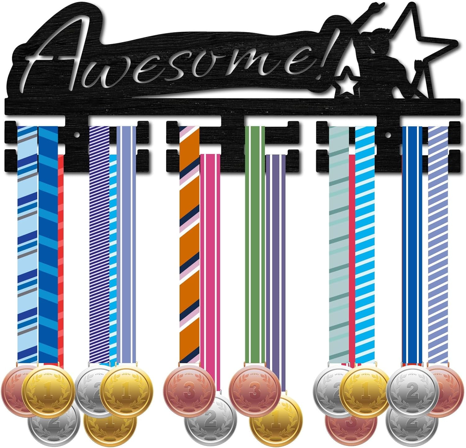 Medal Holder Sports Medal Hanger Display Wooden Rack Wall Mounted Hook ...