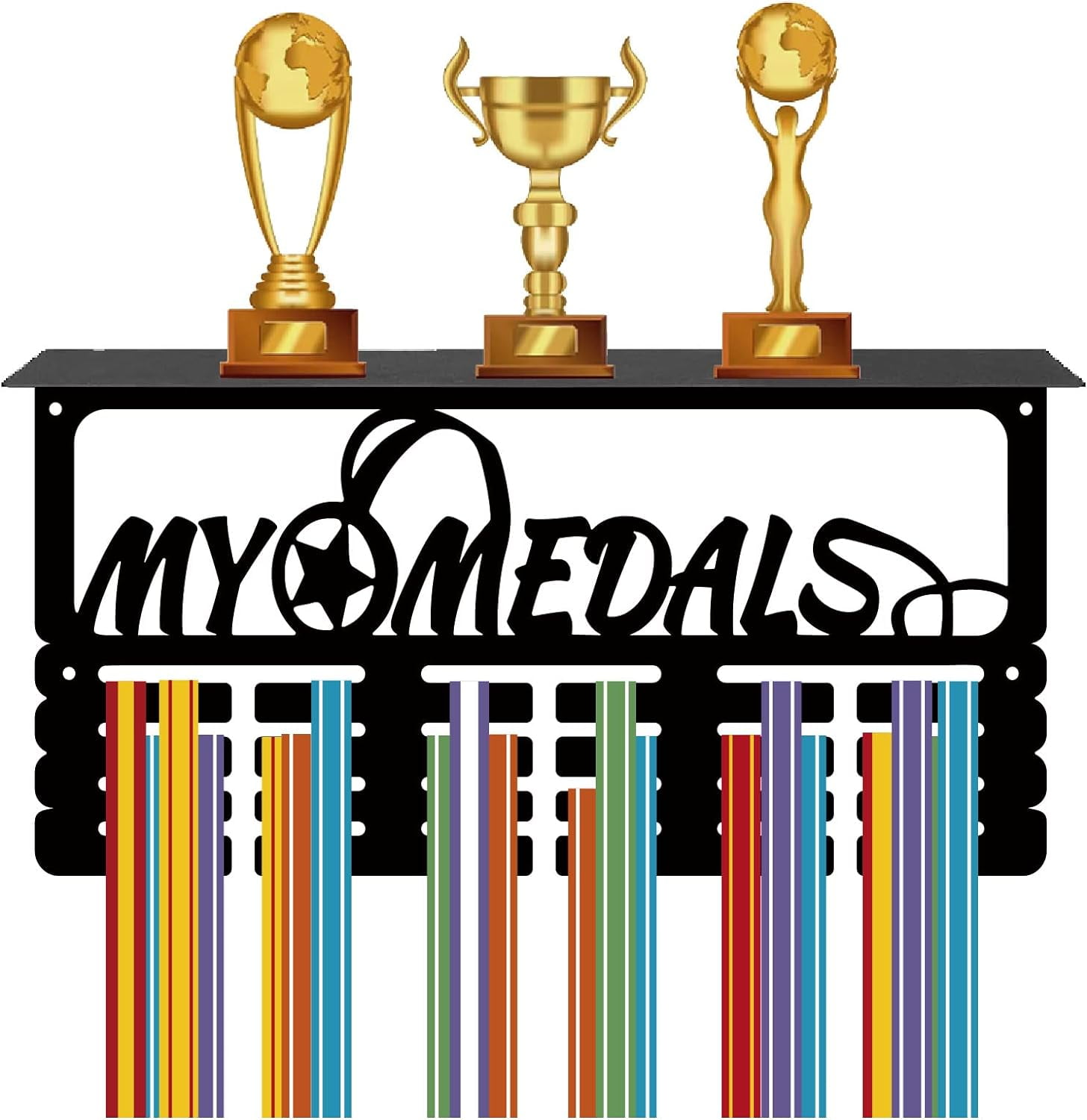 Medal Trophy Holder Medal Hanger Display with Shelf Stand Sports 4 Rows ...