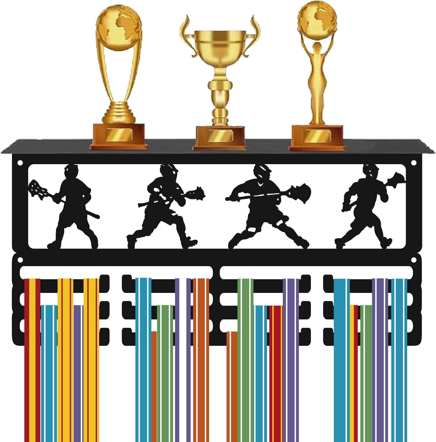 Medal Trophy Holder Medal Hanger Display with Shelf 12 Hooks Hockey ...