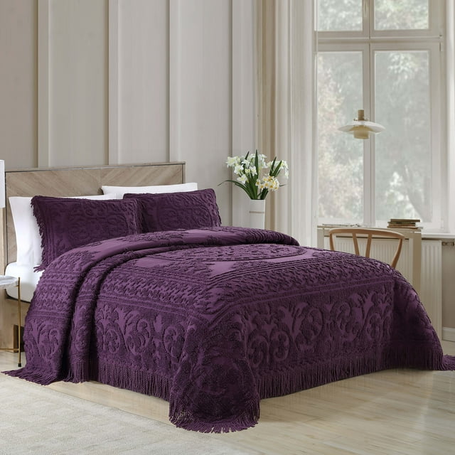 Medallion Chenille Bedspread. Eggplant - Twin - Walmart.com