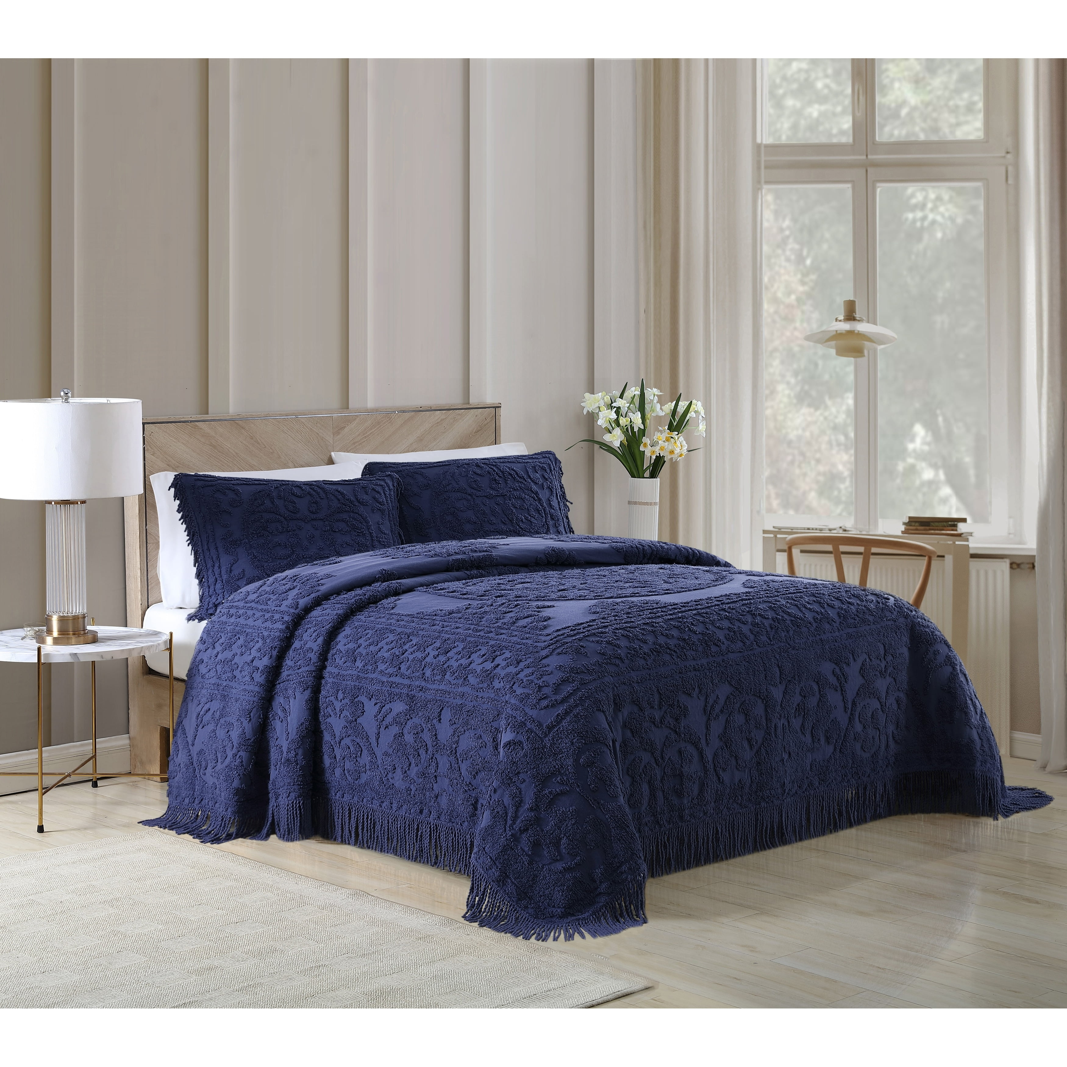 Medallion Chenille Bedspread. Navy - Queen - Walmart.com