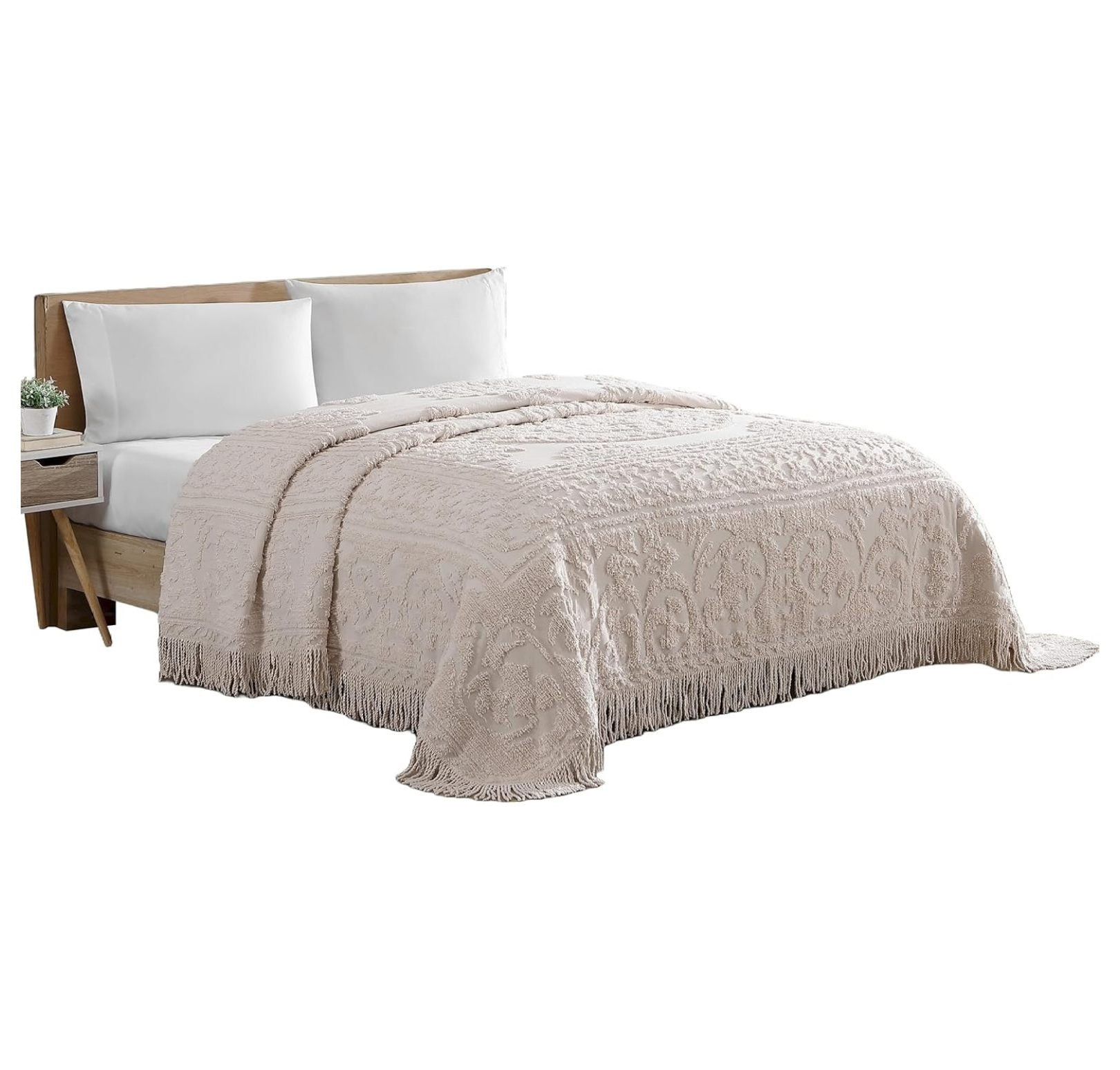Medallion Chenille Bedspread Queen Size Bedding for Bedroom with Centered Medallion Scroll ...