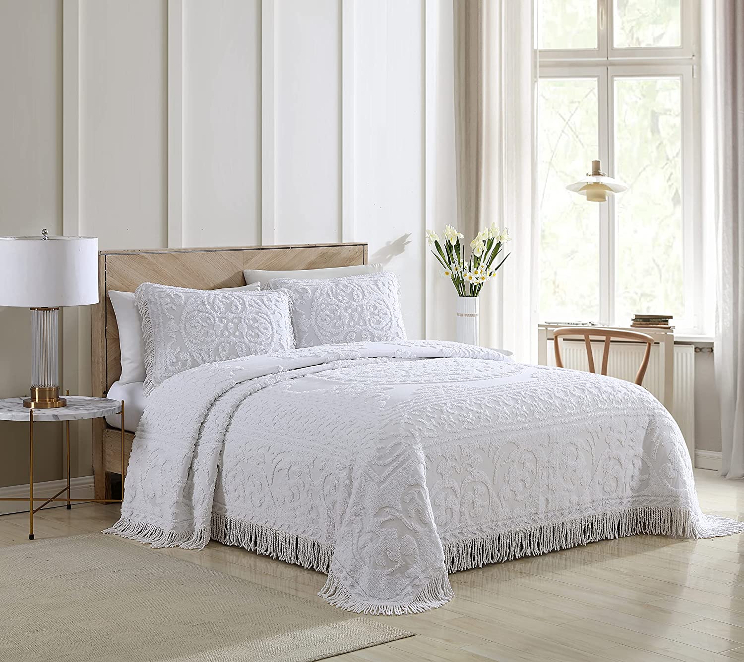 Medallion Chenille Bedspread, Standard Sham, White - Walmart.com