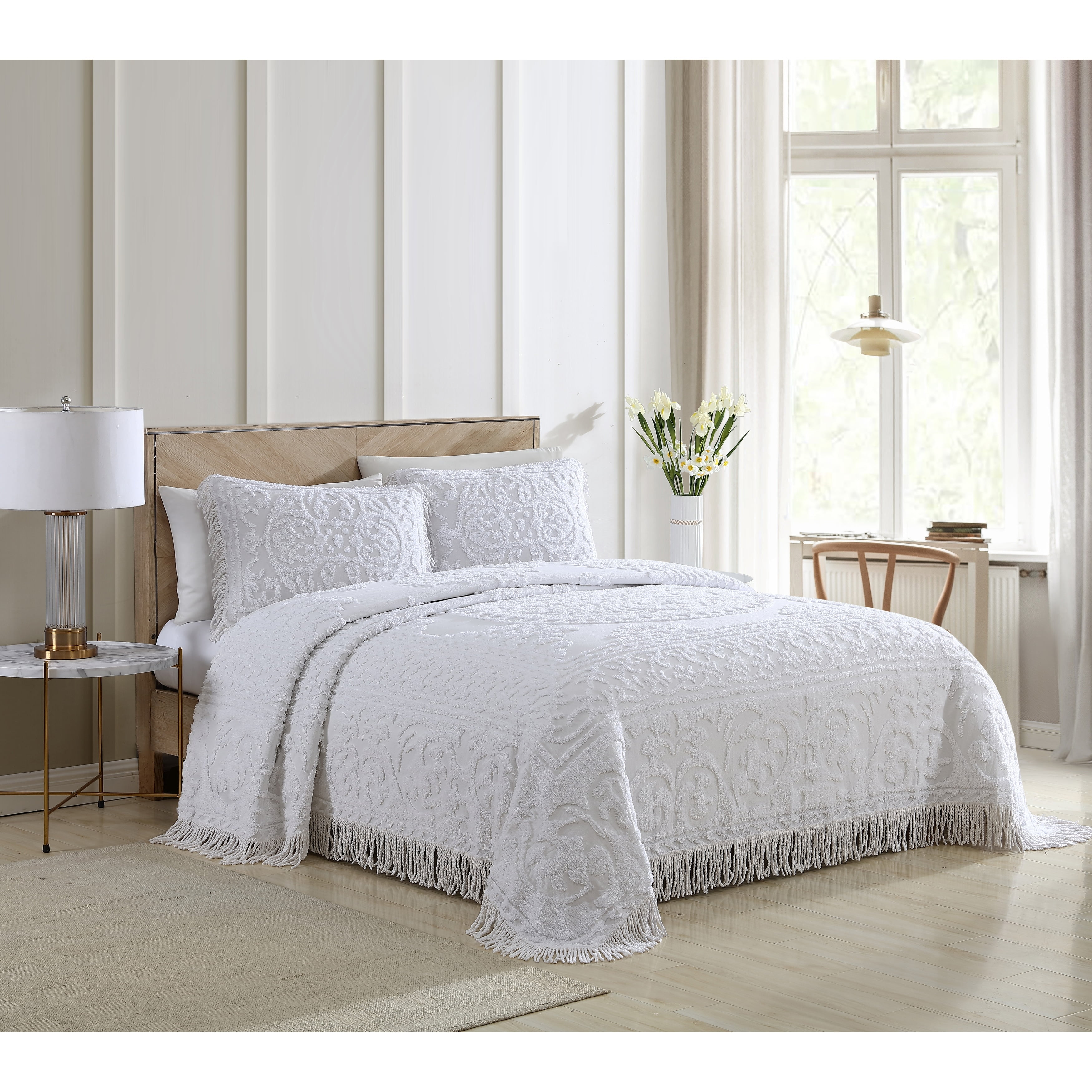Medallion Chenille Bedspread. White - King - Walmart.com