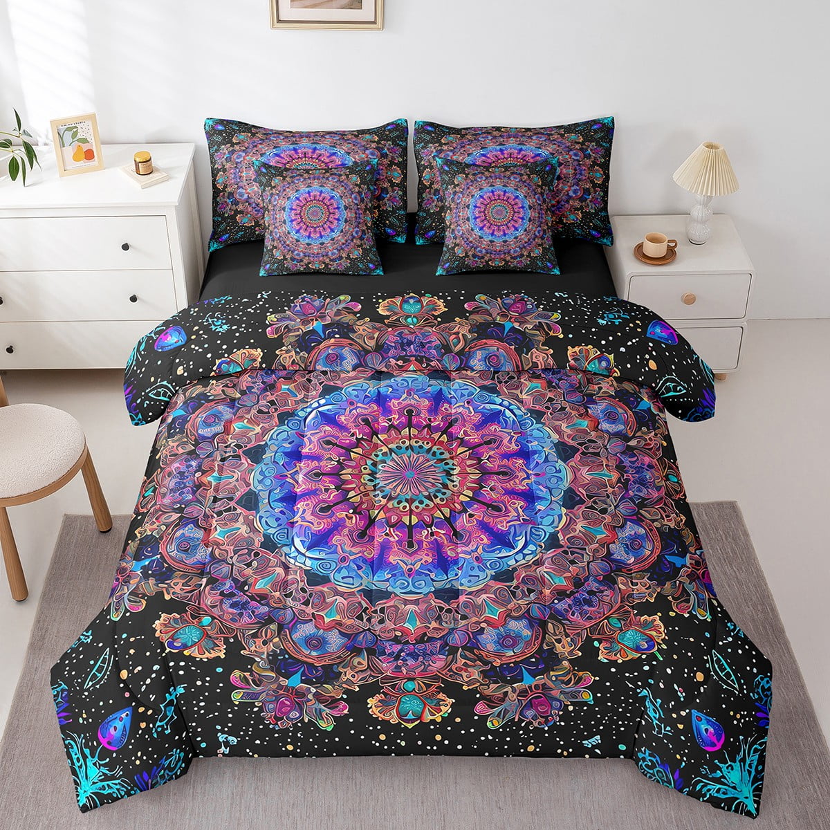 Medallion Mandala Comforter Set,7 Pieces Bohemian Paisley King Bed in a ...
