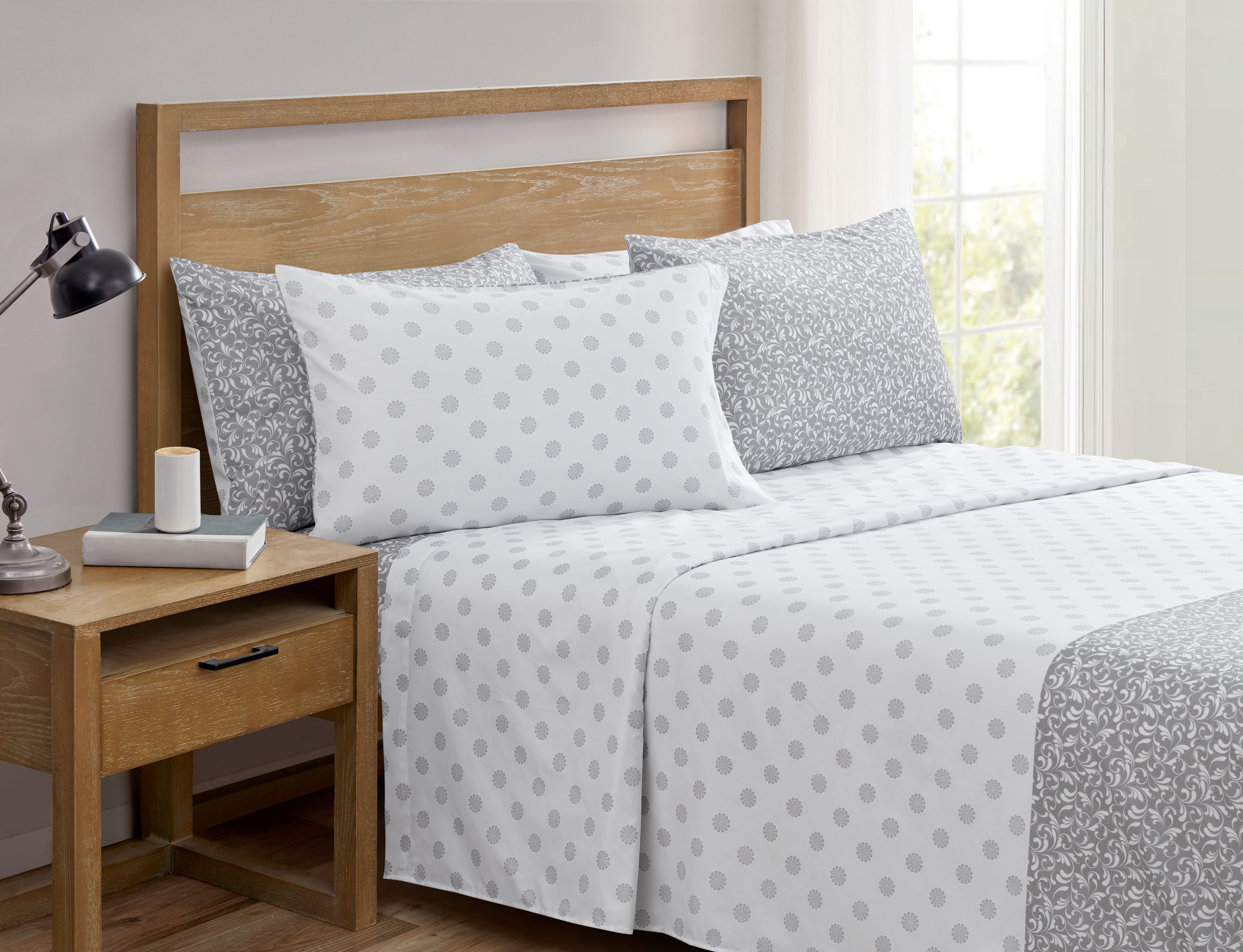 Medallion Scroll Grey 6 Piece Full Sheet Set - Walmart.com