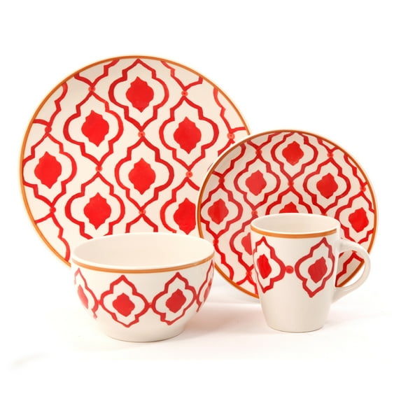 Medallion Trellis 16pc Dinnerware Set-Coral Stoneware - Walmart.com