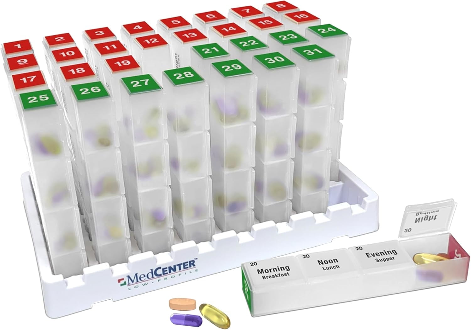 Medcenter Monthly Medication Organizer, 31-Day Pill Box with 4 Daily ...