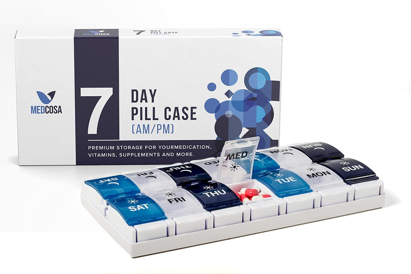 Medcosa Weekly Pill Organizer Medication Storage Medicine Case with AM ...