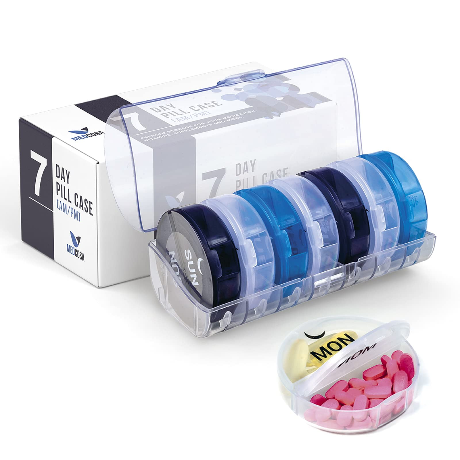 Medcosa Weekly Pill Organizer Medication Storage Medicine Case with AM ...