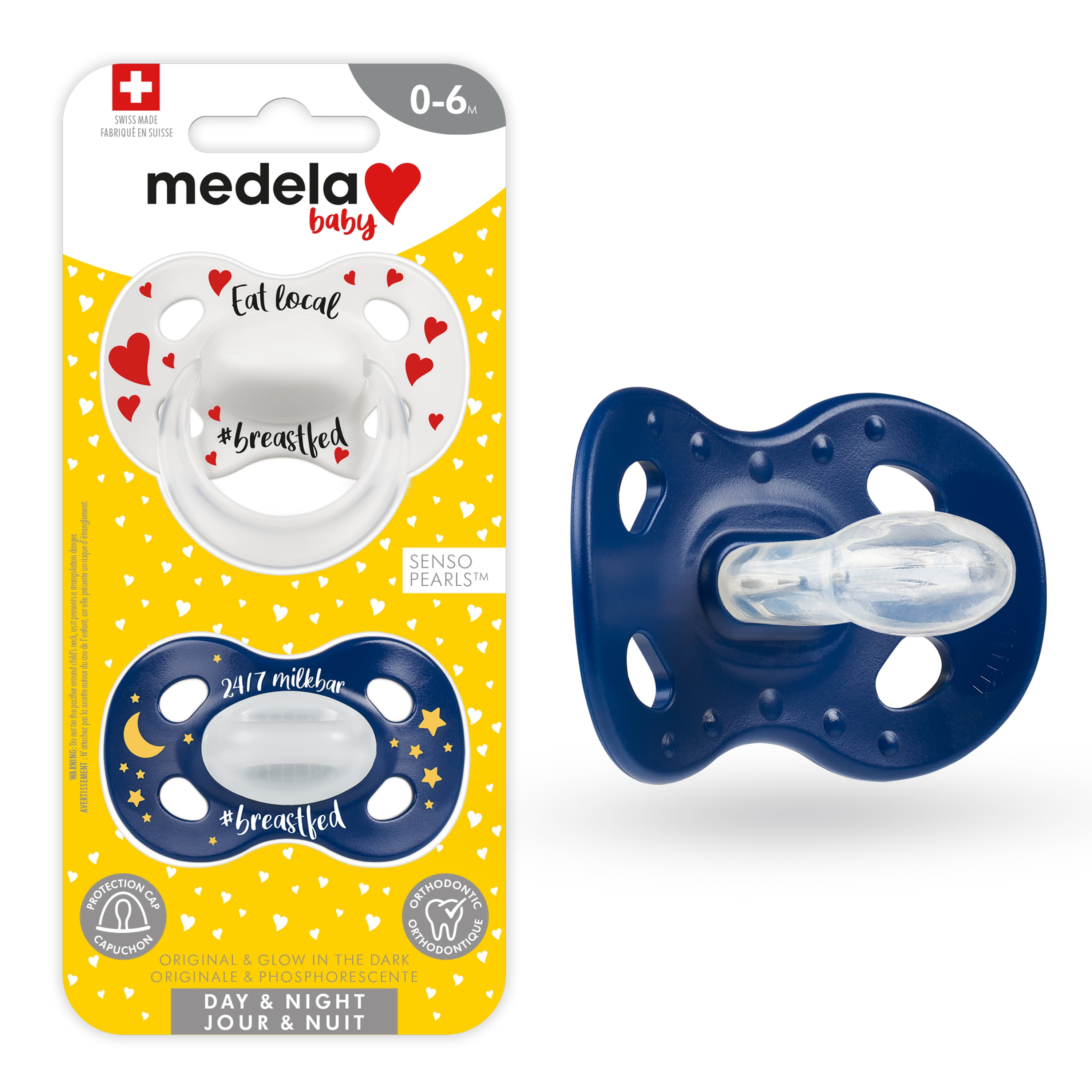 Medela 0-6 Month Pacifier, Day and Night Pack, Glow in Dark, White Red ...