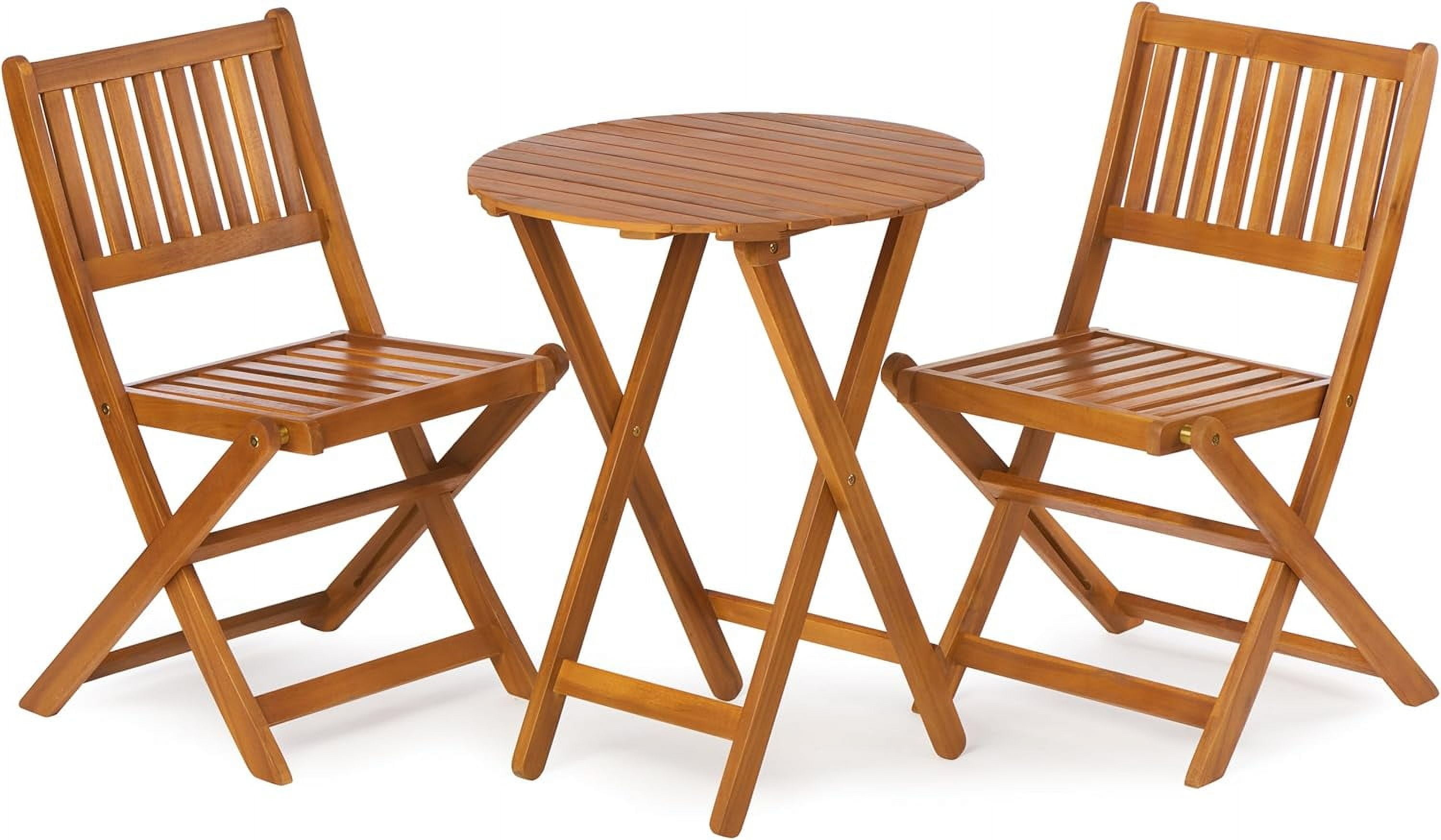 Mederlo 3-Piece Acacia Wood Bistro Set, Wooden Folding Patio Furniture ...