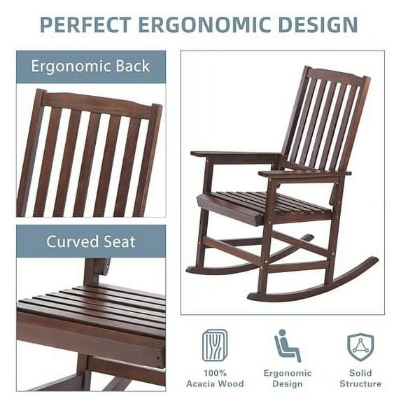 Mederlo Acacia Wood Outdoor Rocking Chiar, Patio Rocker for Front Porch ...