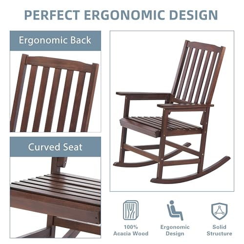 Mederlo Acacia Wood Outdoor Rocking Chiar, Patio Rocker for Front Porch ...