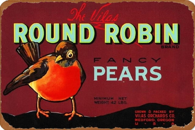 Medford Oregon Round Robin Red Version Pear Fruit Crate Label Art Print ...