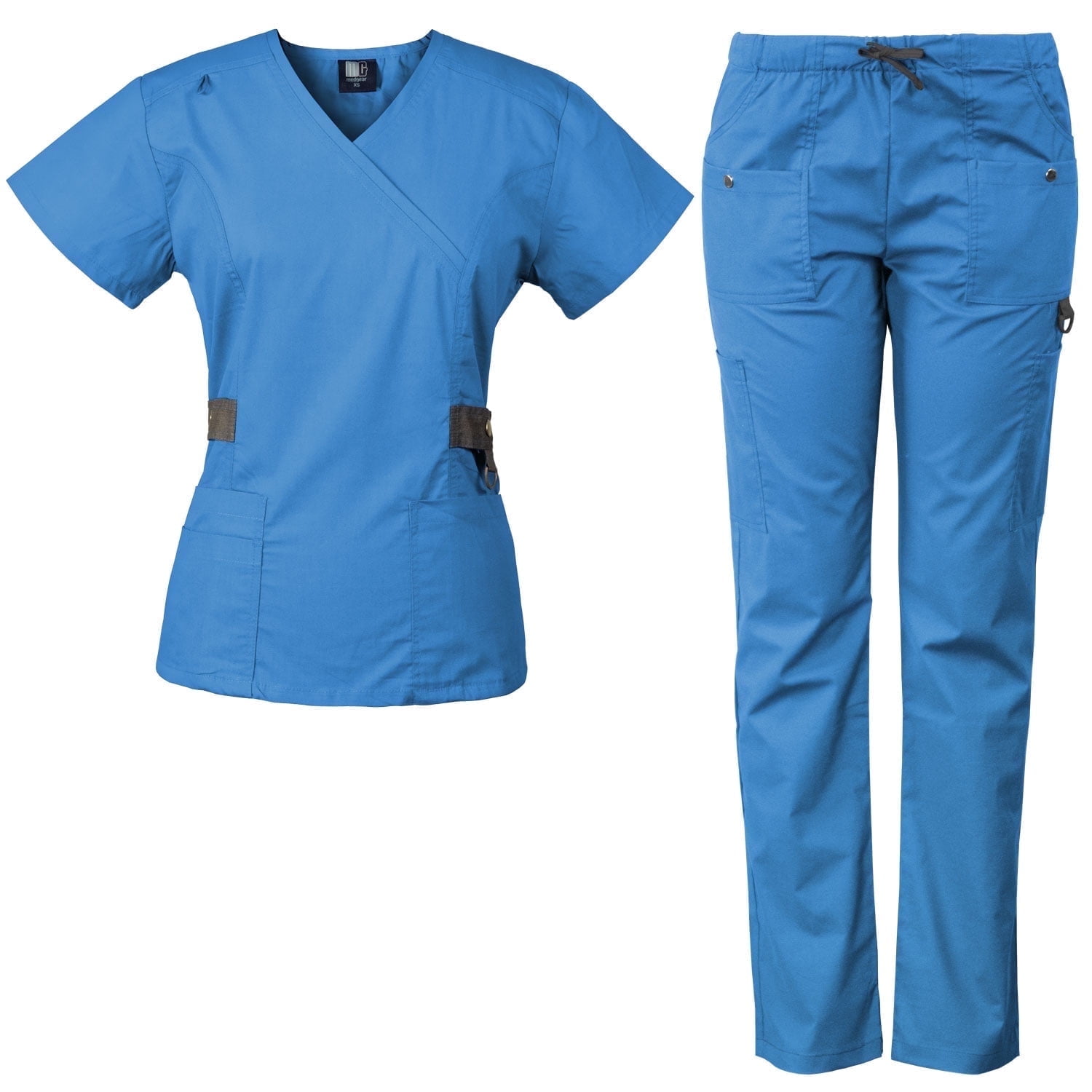 Medgear Women's Scrub Set with 12 Pockets, Silver Snap Detail ...