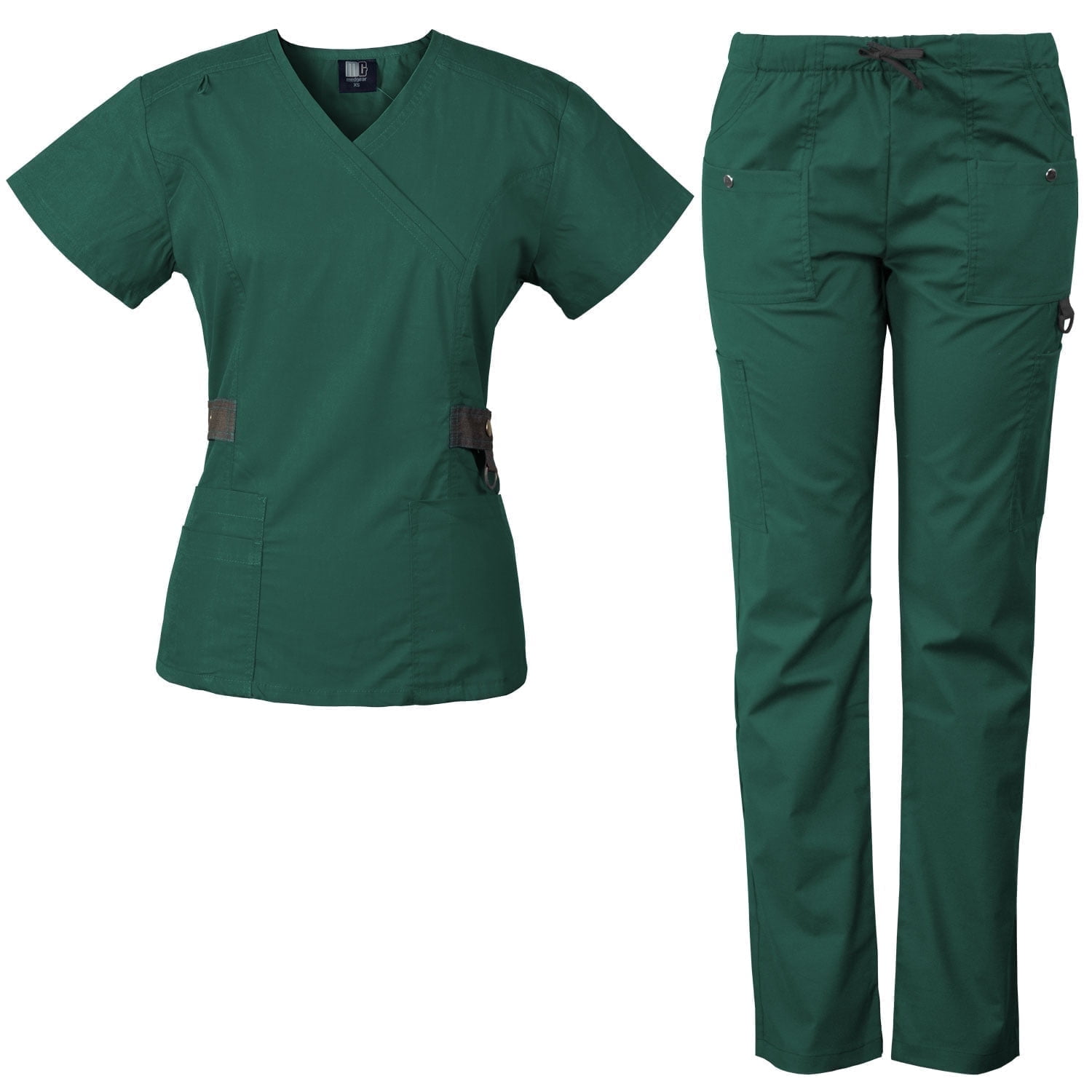 Medgear Women's 12-Pocket Medical Scrub Set, Mock-Neck Top & Bottom ...