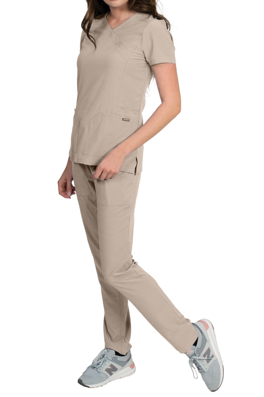 Medgear Celeste Women's Stretch Scrubs Set with Cross Over Neckline Top ...