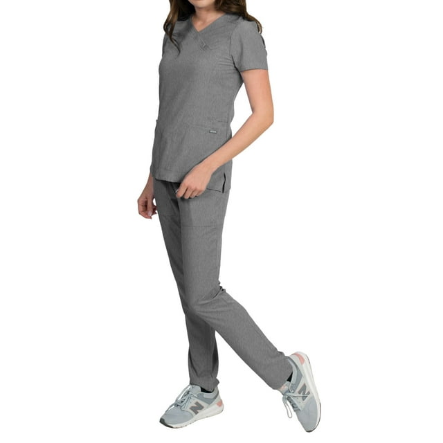 Medgear Celeste Women's Stretch Scrubs Set with Cross Over Neckline Top ...
