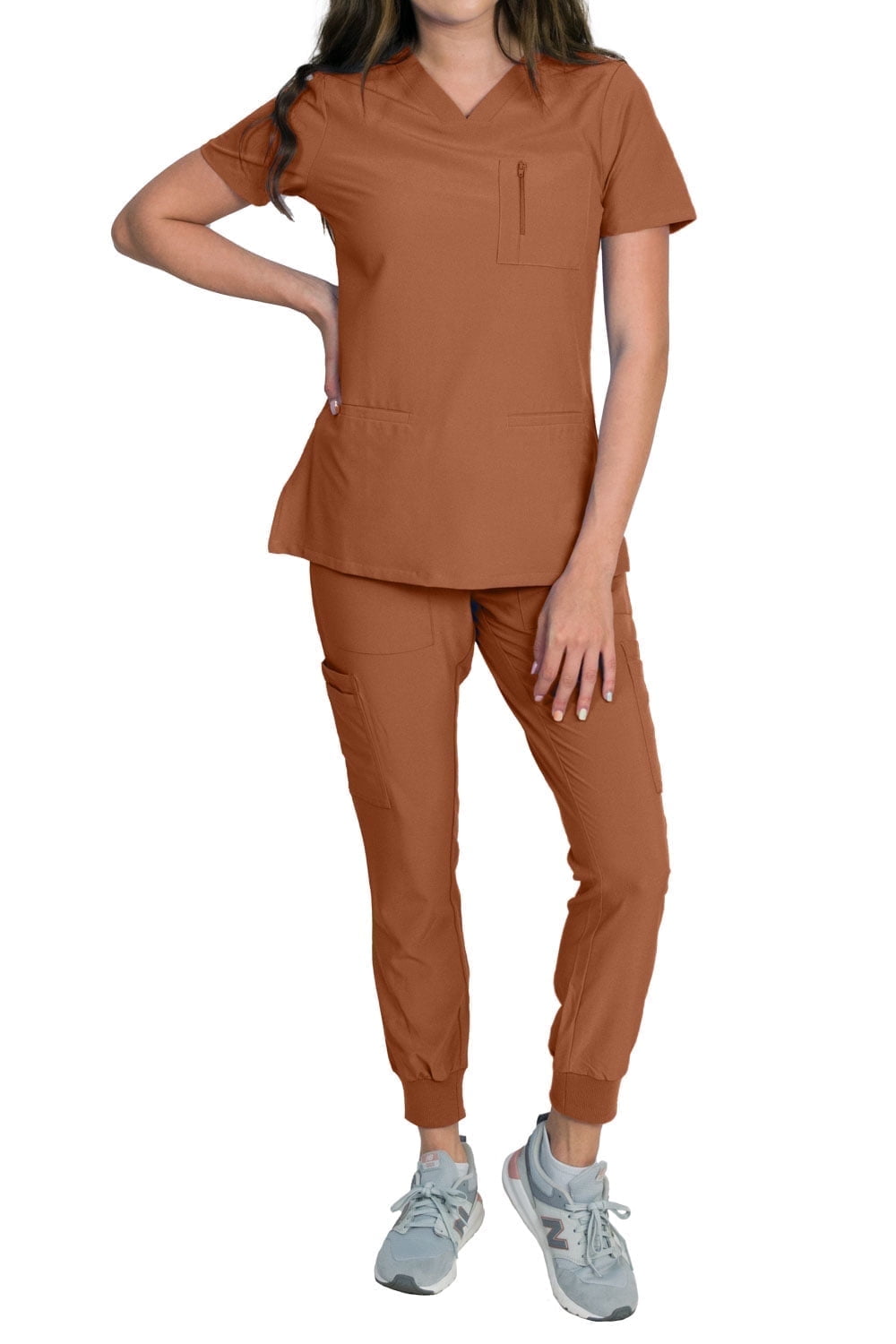 Medgear Fleur Women's Stretch Scrub Set with Zip Pocket Top and Jogger ...