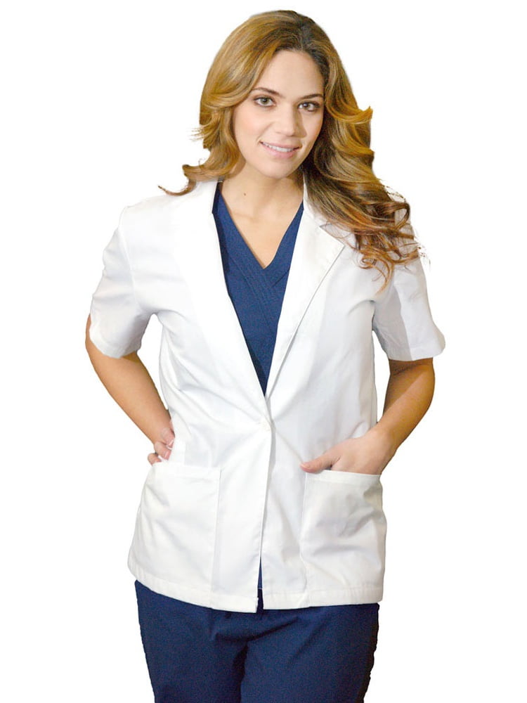 Medgear Women's White Lab Coat 28", Short Sleeves and 3 Pockets 313 ...