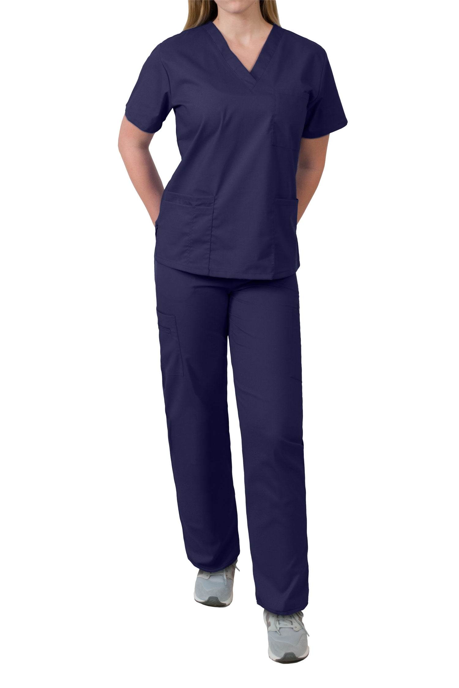 Medgear Women's Nurse Scrubs Set, V-Neck Top with 4 Pockets ...