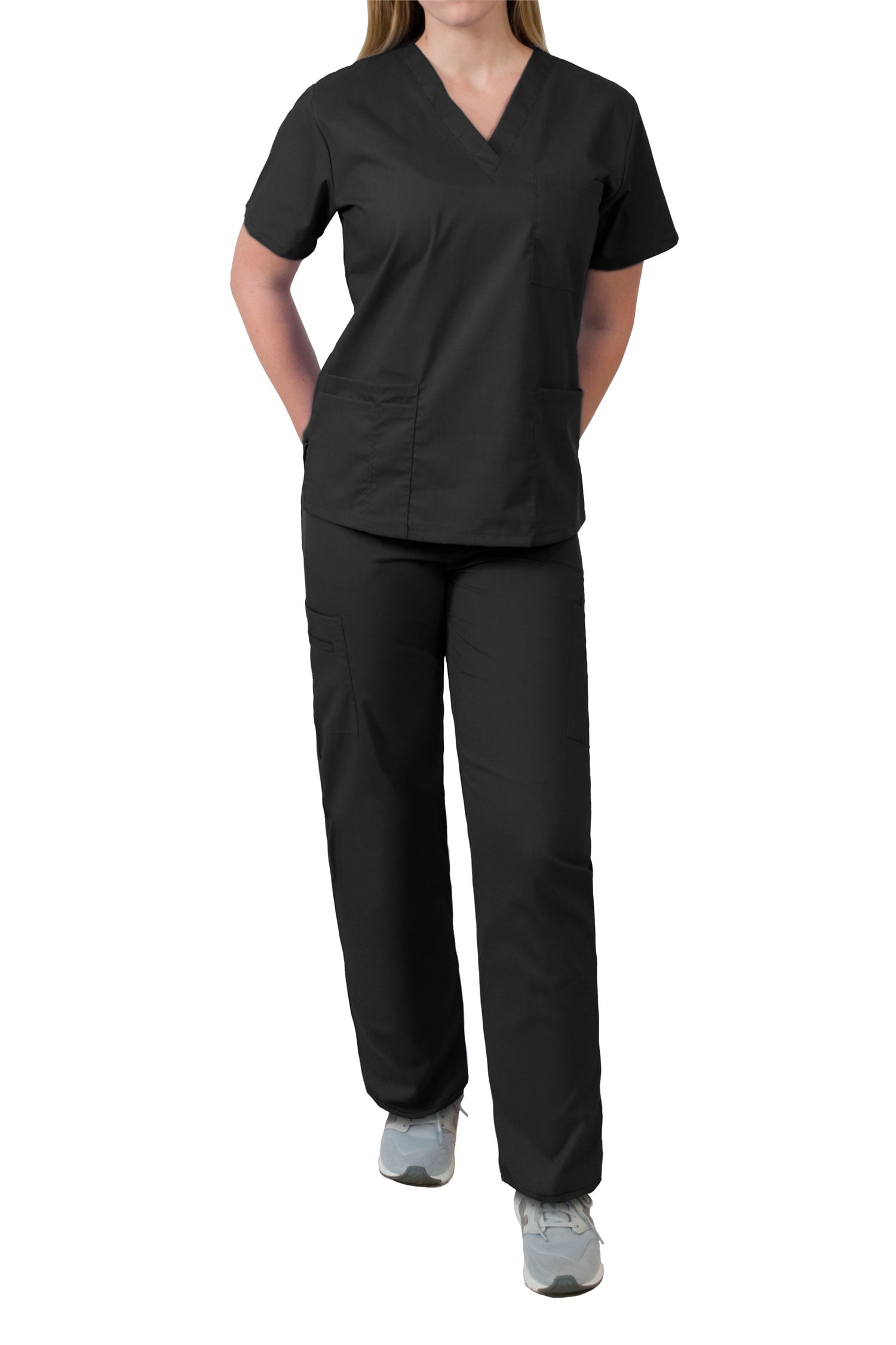 Medgear Womens Scrubs Set V-Neck Top and Drawstring Pant Medical ...