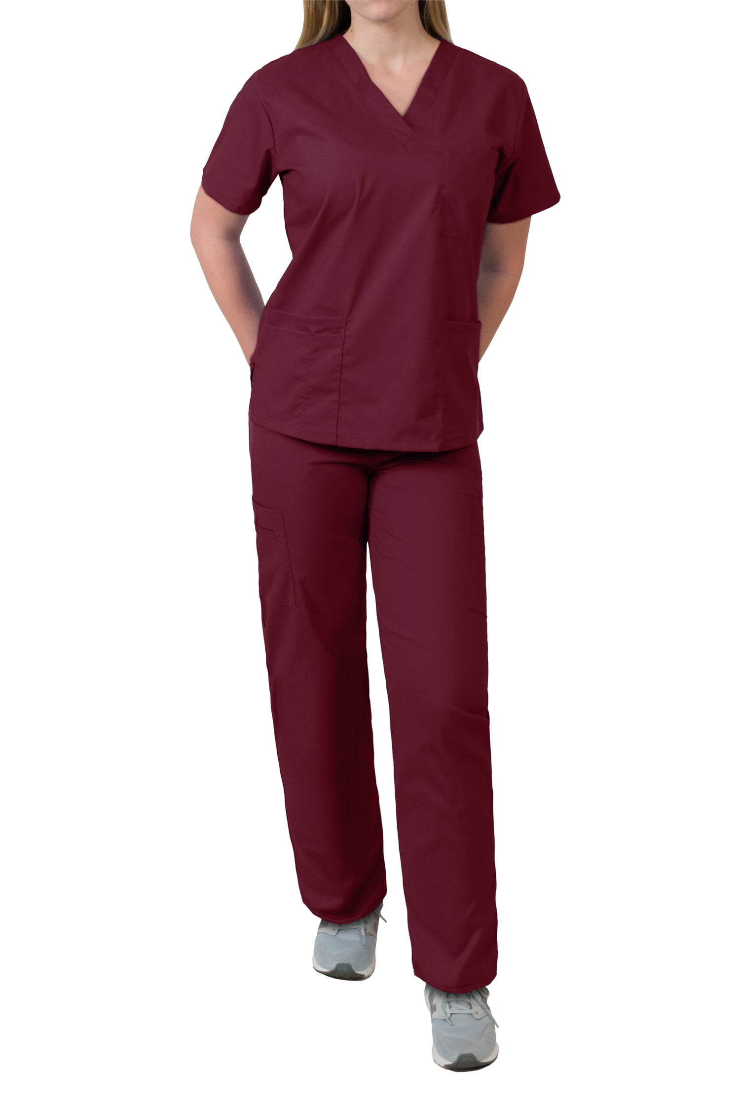 Medgear Womens Scrubs Set V-Neck Top and Drawstring Pant Medical ...