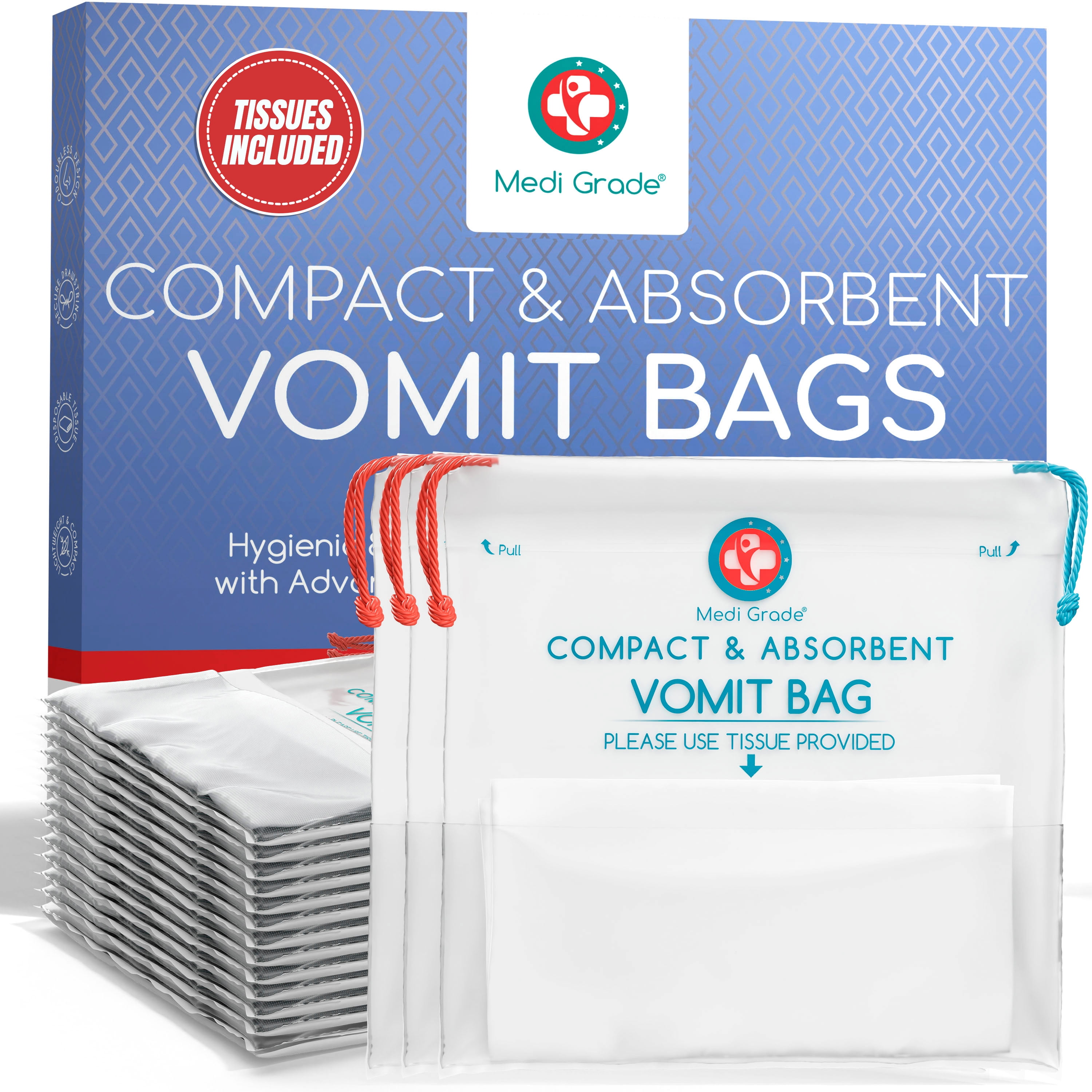 Medi Grade Absorbent Vomit Bags Disposable for Adults and Kids, 22pcs ...