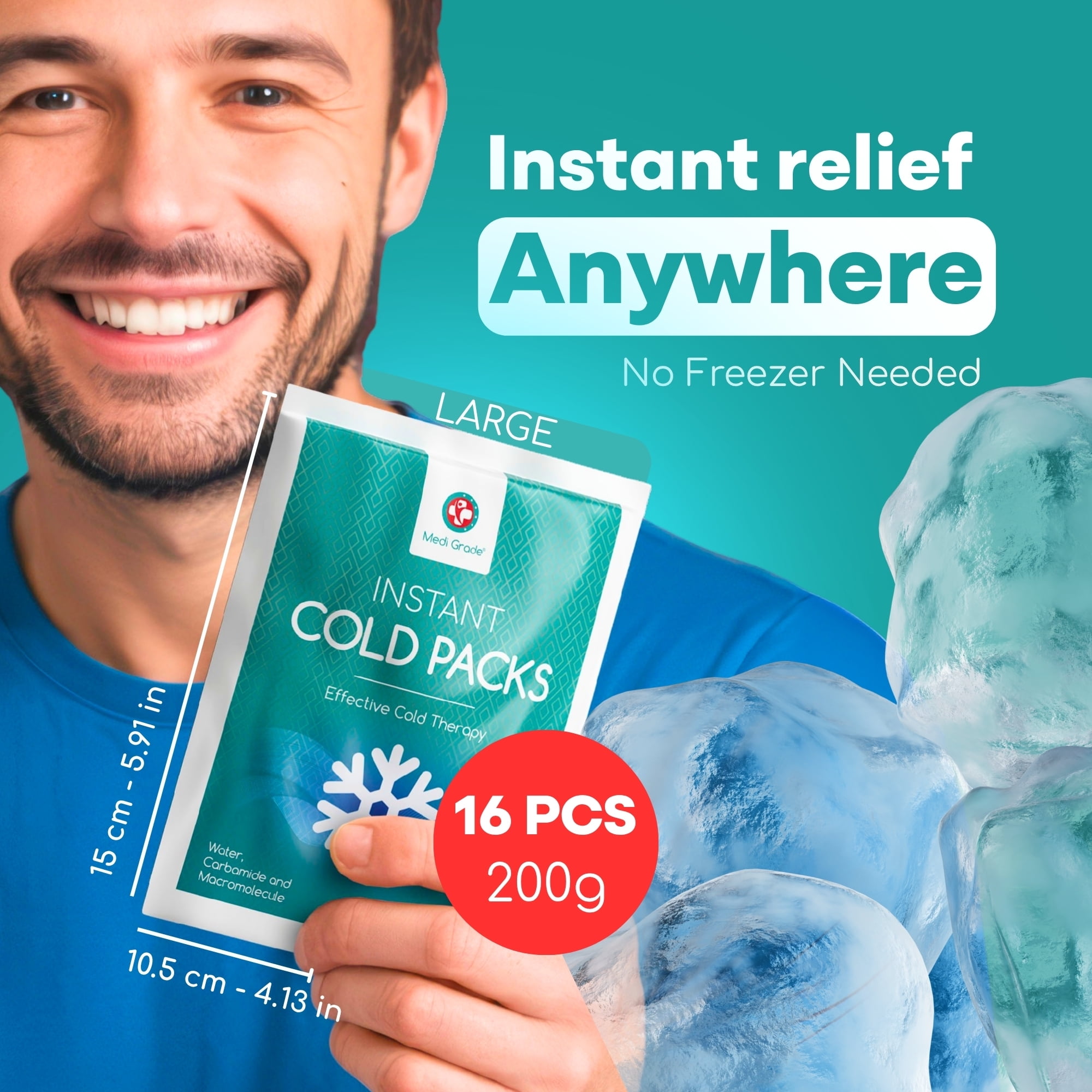 Medi Grade Instant Cold Packs, 16 Packs of 7.1oz (6”x8”) - Disposable ...
