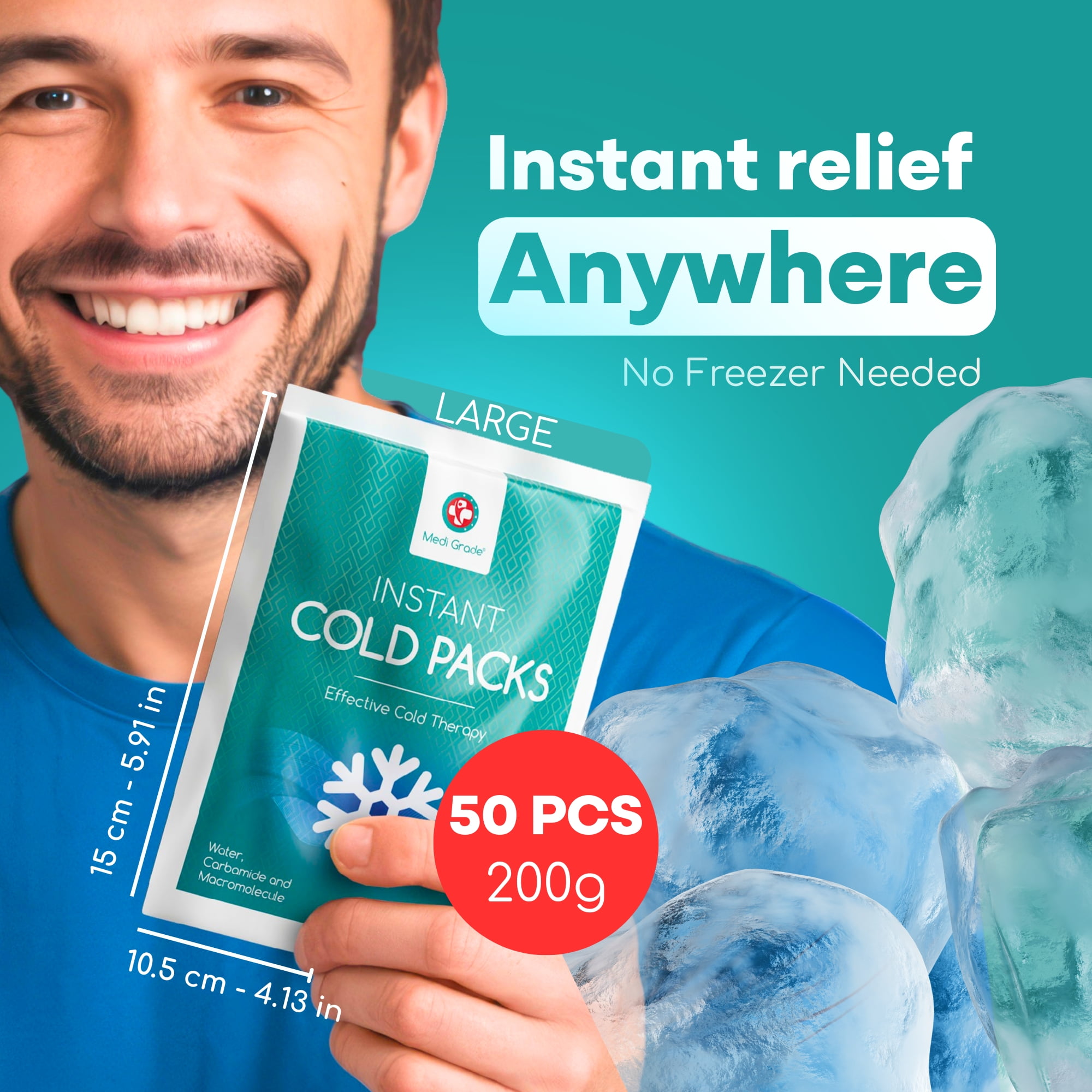Medi Grade Instant Cold Packs, 50 Packs of 7.1oz (6”x8”) - Disposable ...