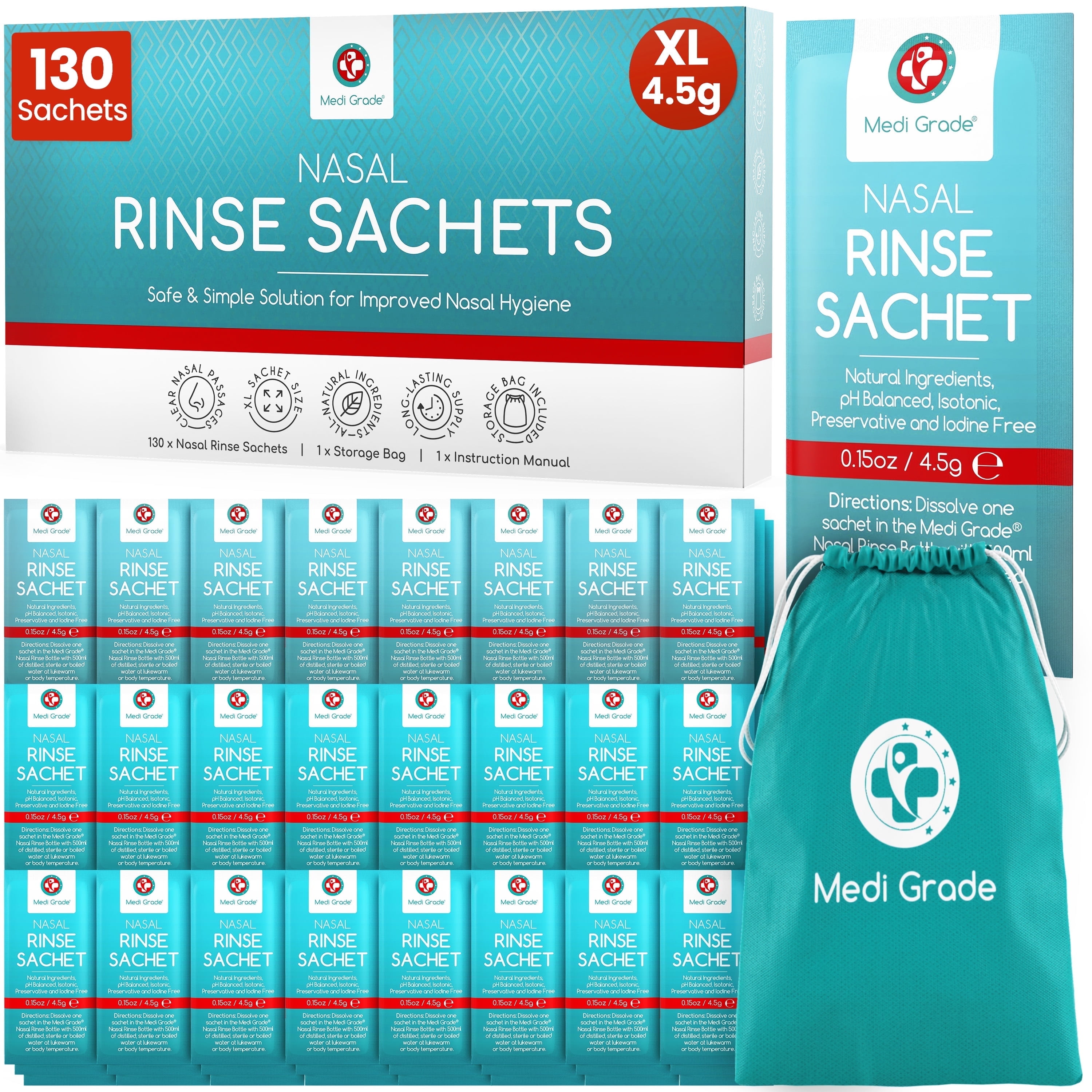 Medi Grade Sinus Rinse Packets – Nasal Irrigation Kit with 130 Saline ...
