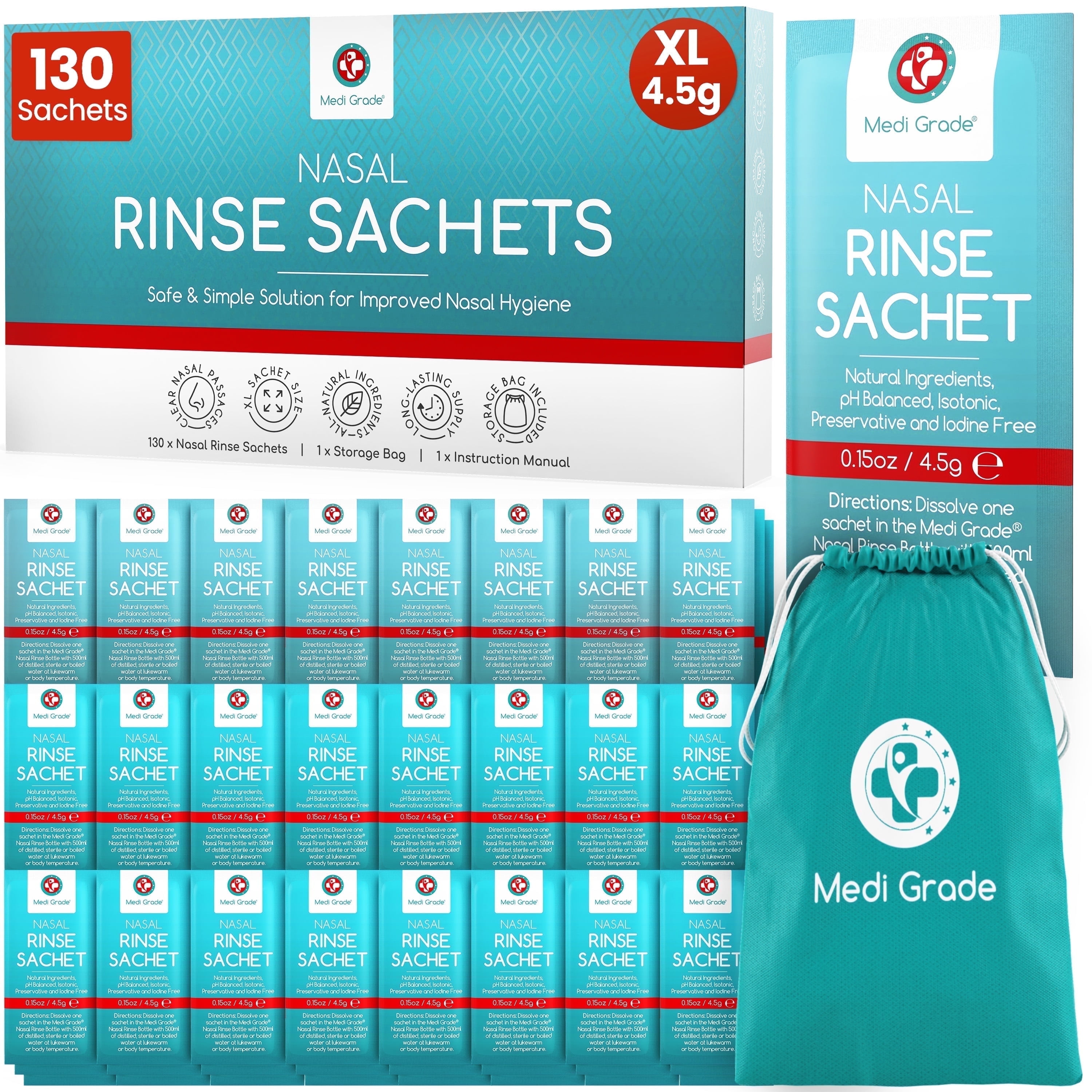 Medi Grade Sinus Rinse Packets, 130 Saline Packets, Nasal Irrigation ...