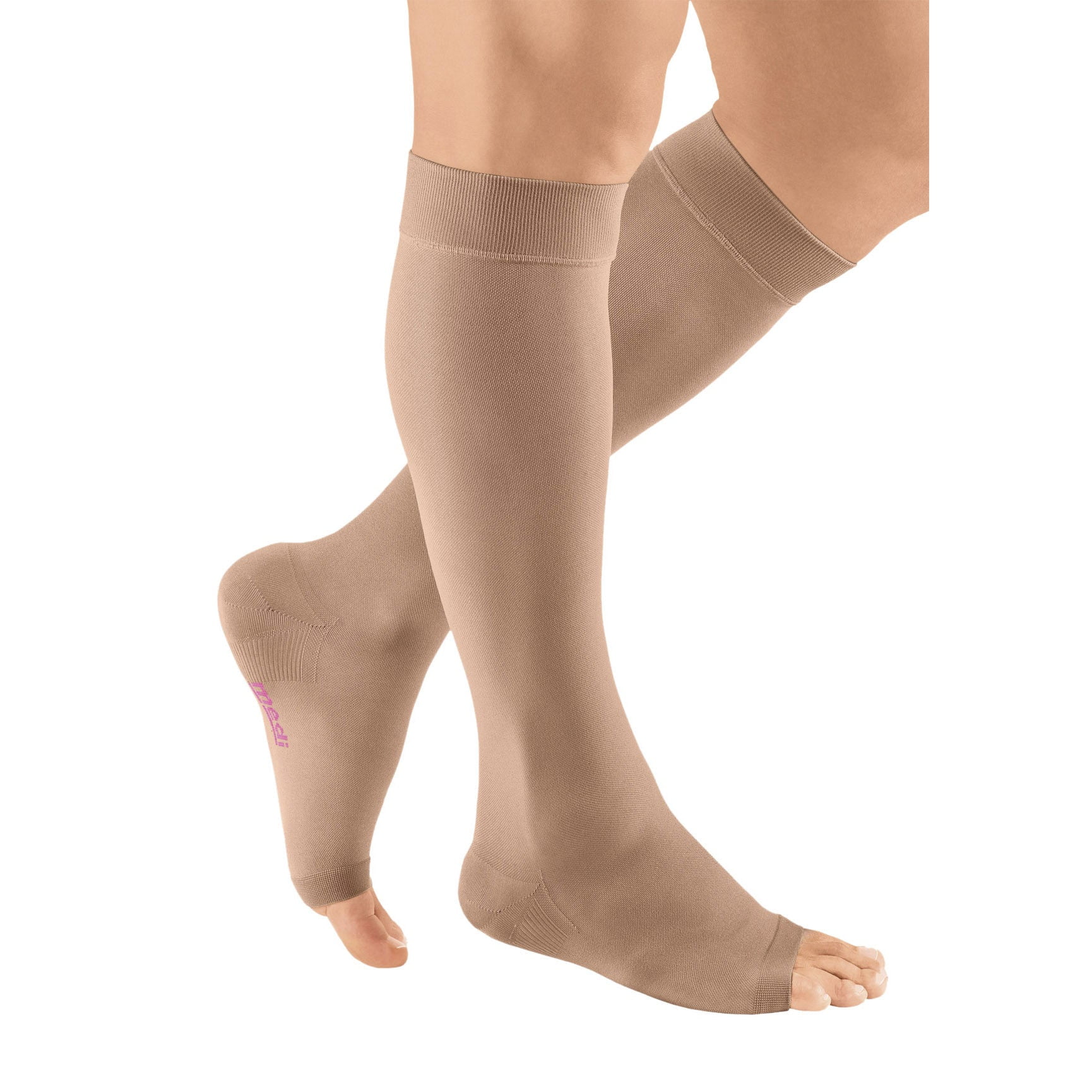 Medi Plus Calf Knee High Compression Stockings, 20-30 mmHg Open Toe Beige Petite Size II ...