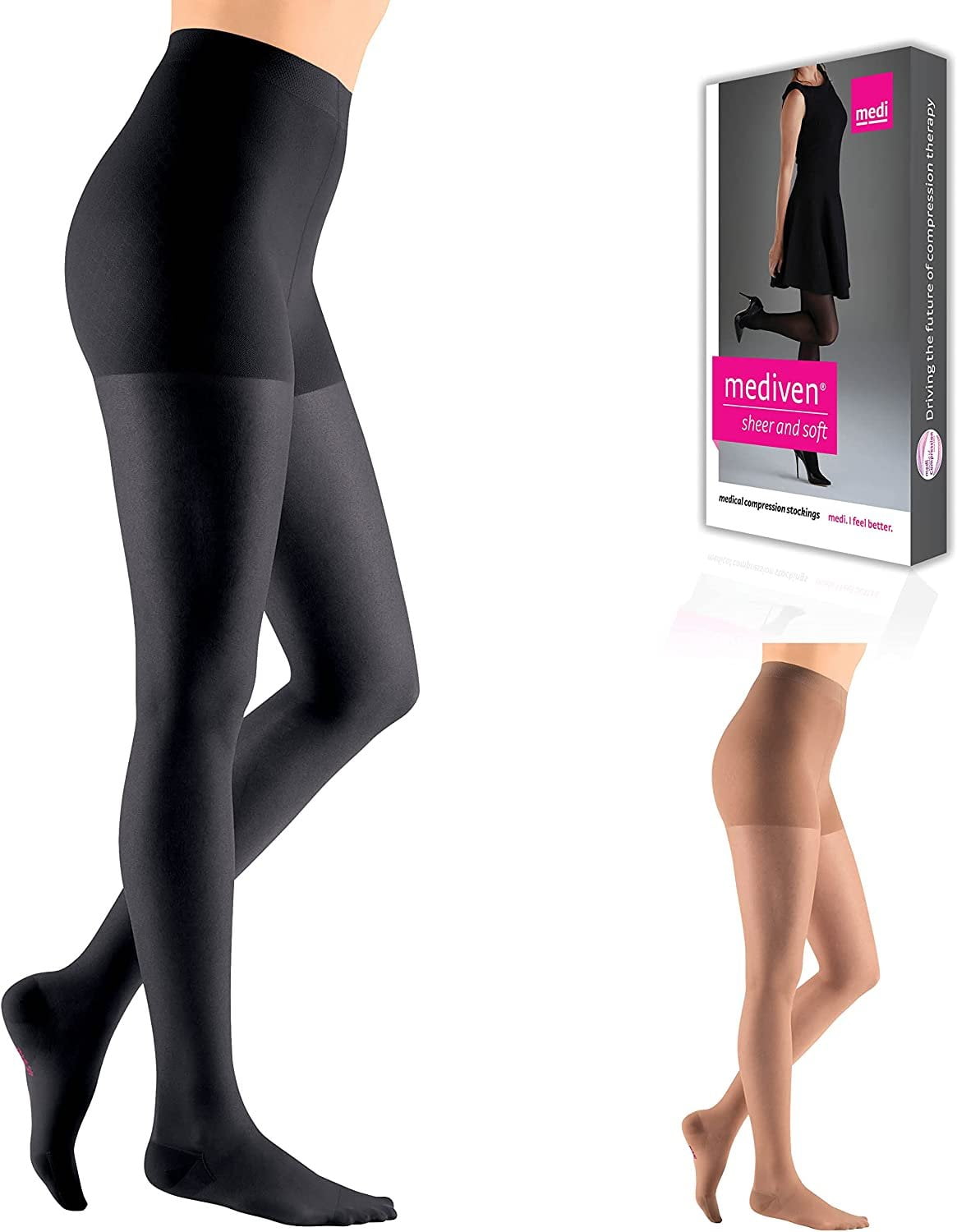 Medi Sheer & Soft Closed Toe Pantyhose - 30-40 mmHg Petite Ebony V ...