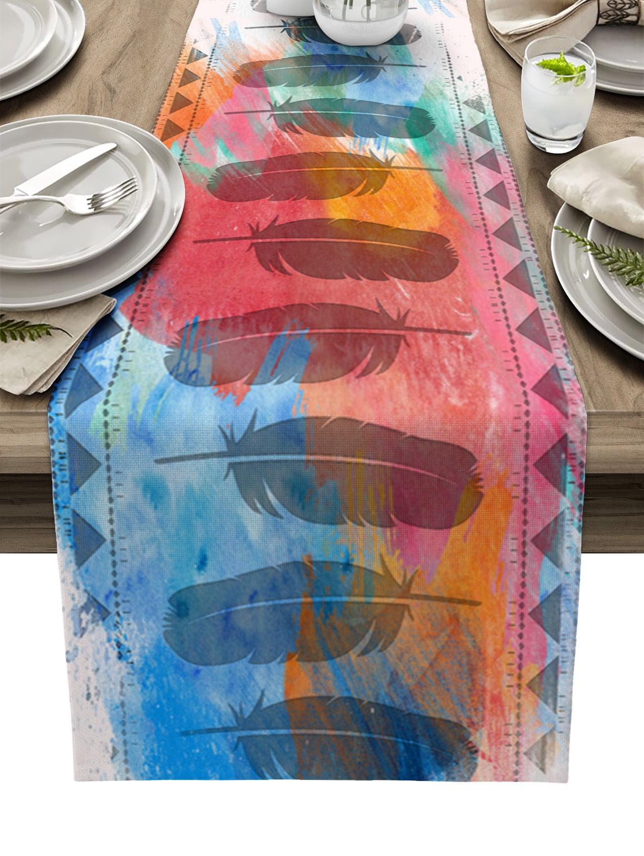 Medi-eval Feather, Table Runner 72 Inches, Bohemia Abstract Shabby Chic Art Bed Runner Dresser ...